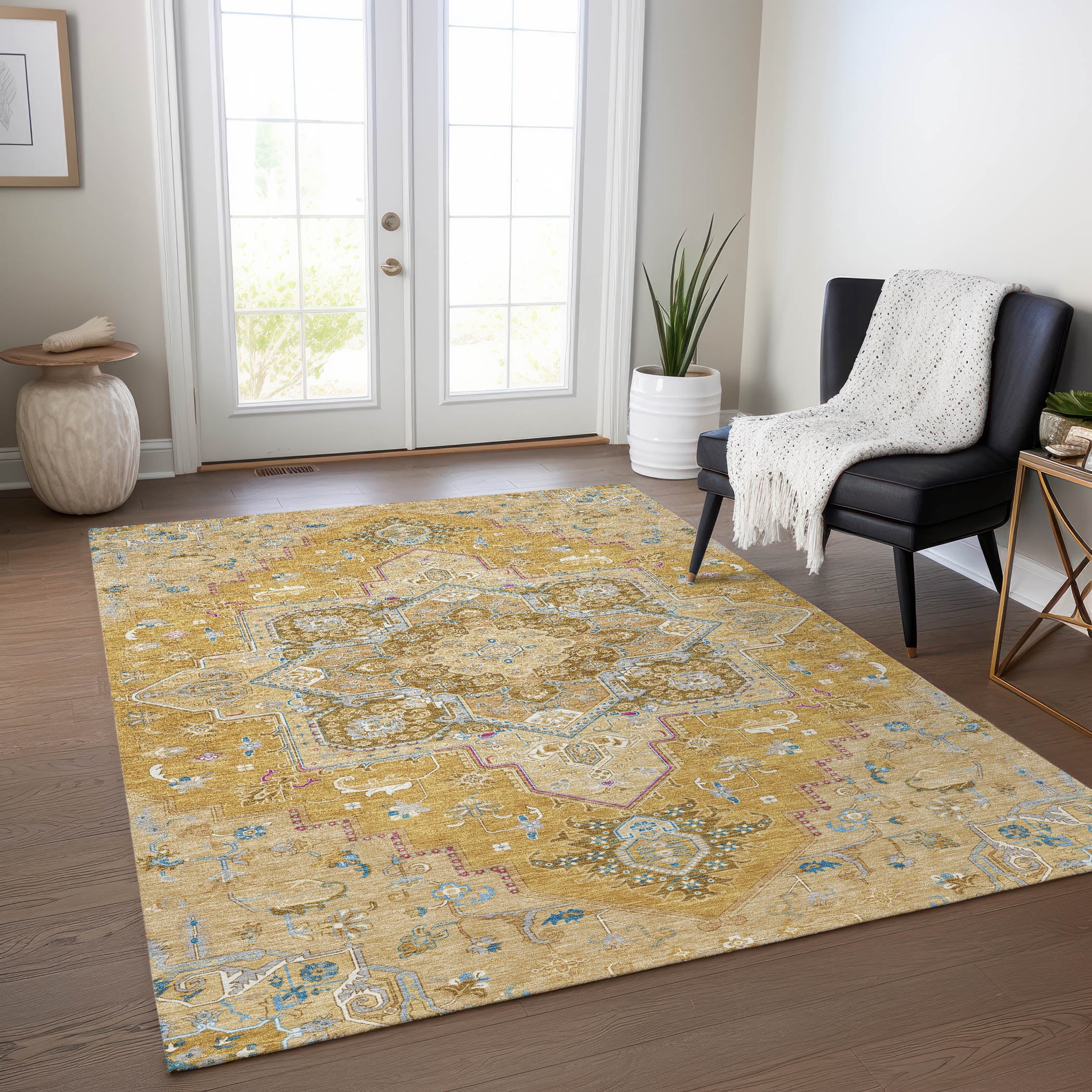 Addison Rugs Chantille Indoor/Outdoor Traditional Vintage Gold Washable ...