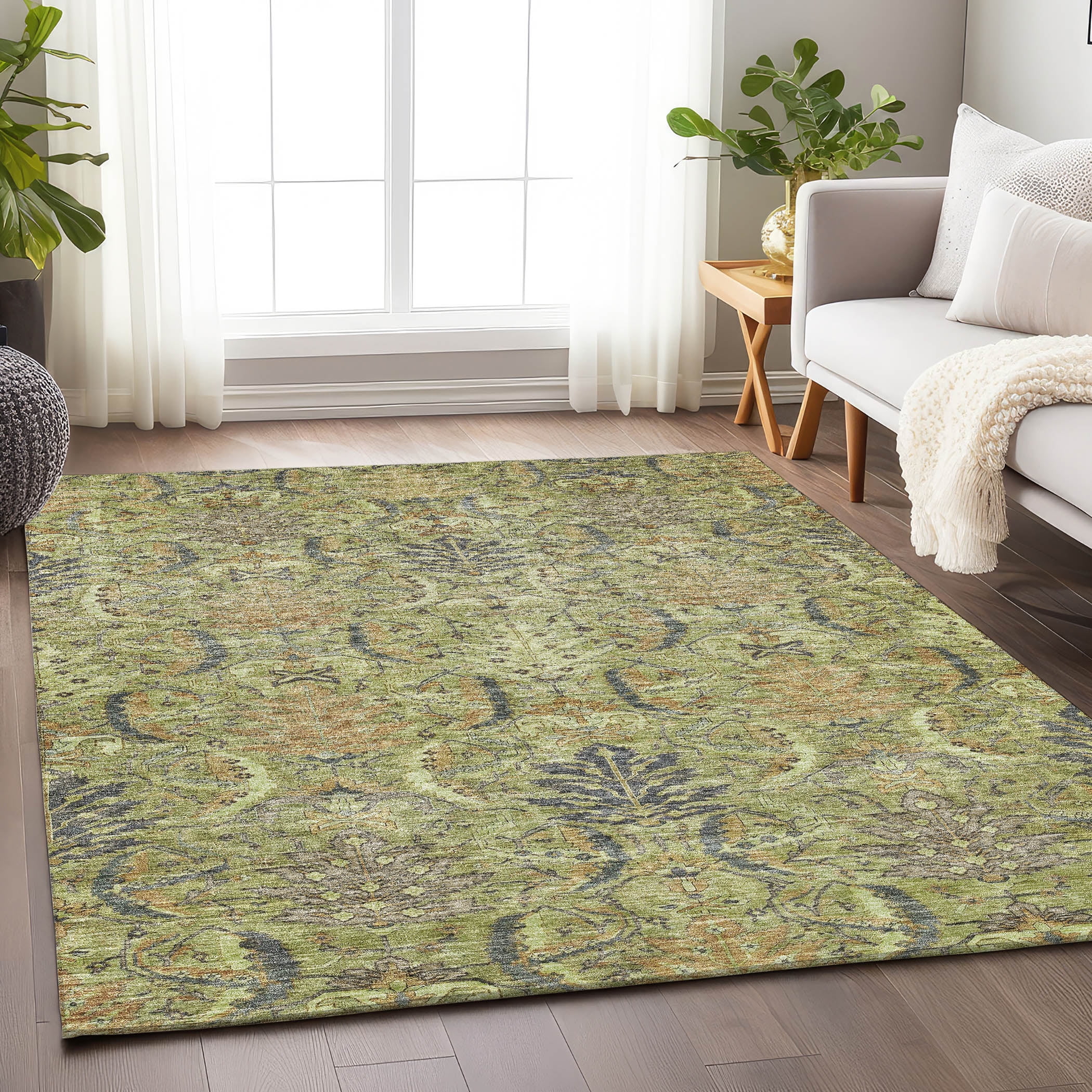 Addison Rugs Chantille Indoor/Outdoor Transitional Damask Aloe Washable ...