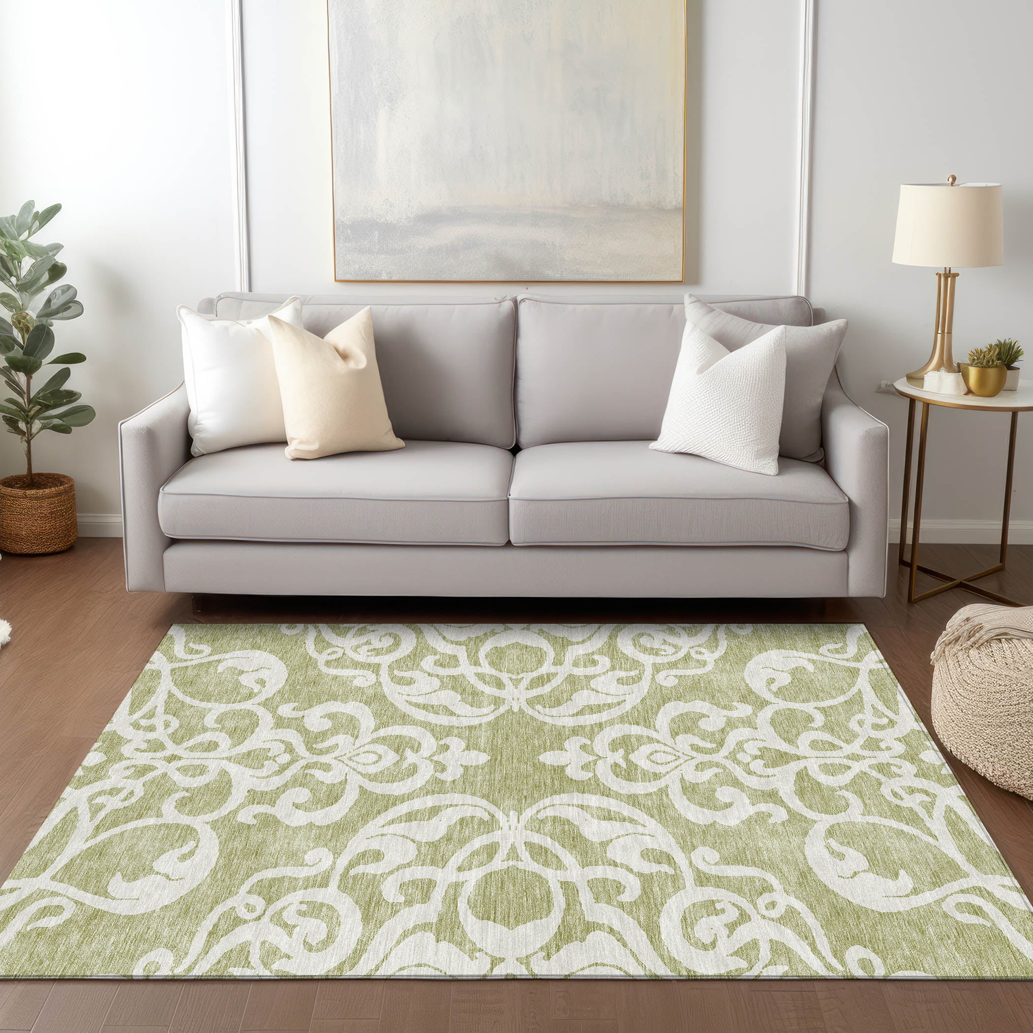 Addison Rugs Chantille Indoor/Outdoor Transitional Damask Aloe Washable ...