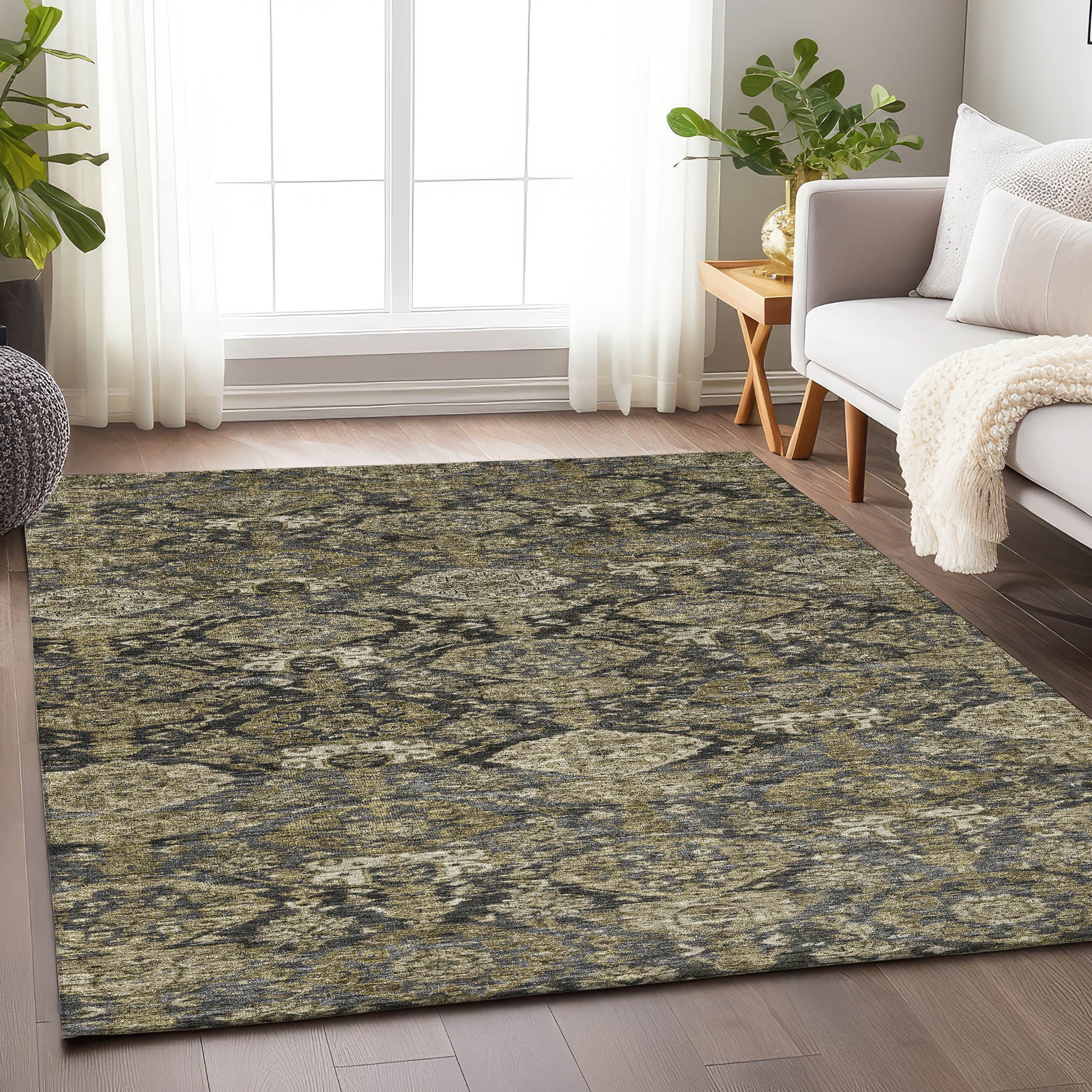 Addison Rugs Chantille Indoor/Outdoor Transitional Damask Charcoal ...