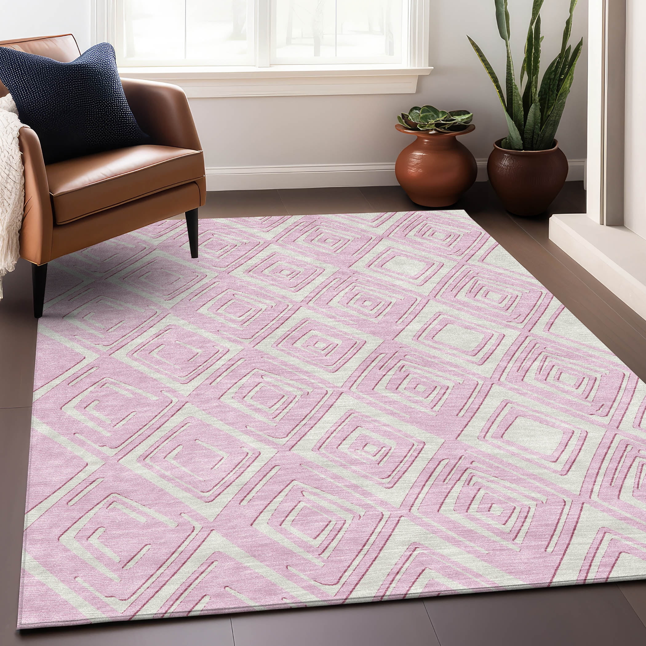 Addison Rugs Chantille Indoor/Outdoor Transitional Diamonds Pink ...