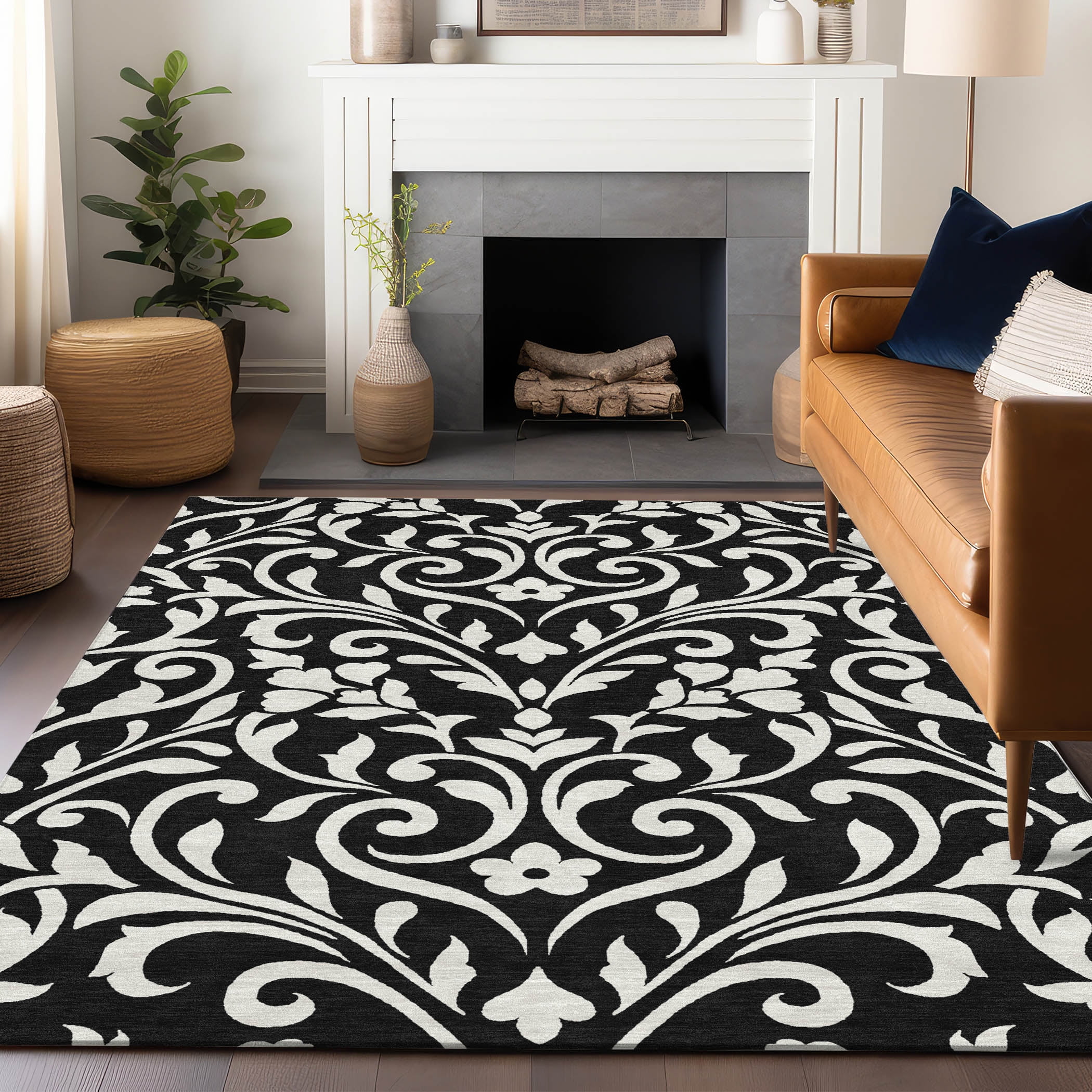 Addison Rugs Chantille Indoor/Outdoor Transitional Floral Black ...