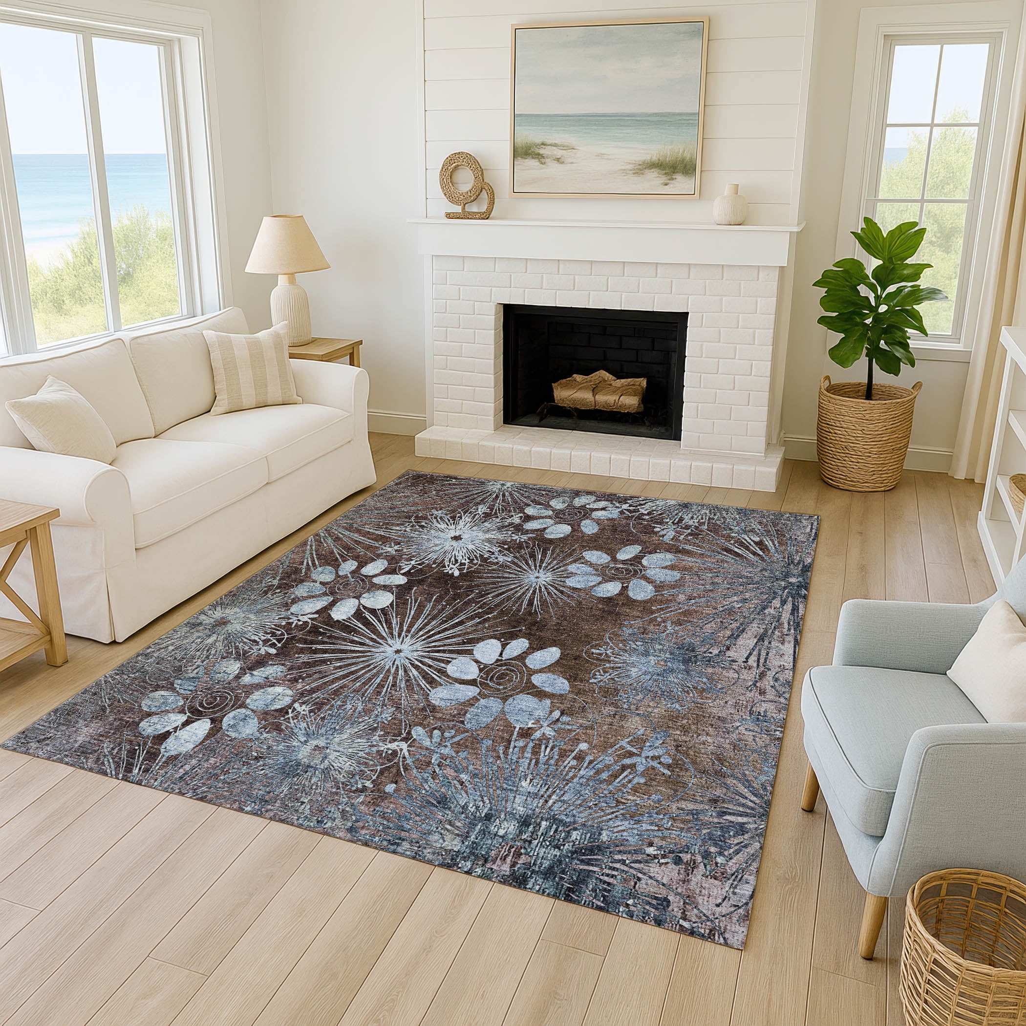 Addison Rugs Chantille Indoor/Outdoor Transitional Floral Brown Machine ...
