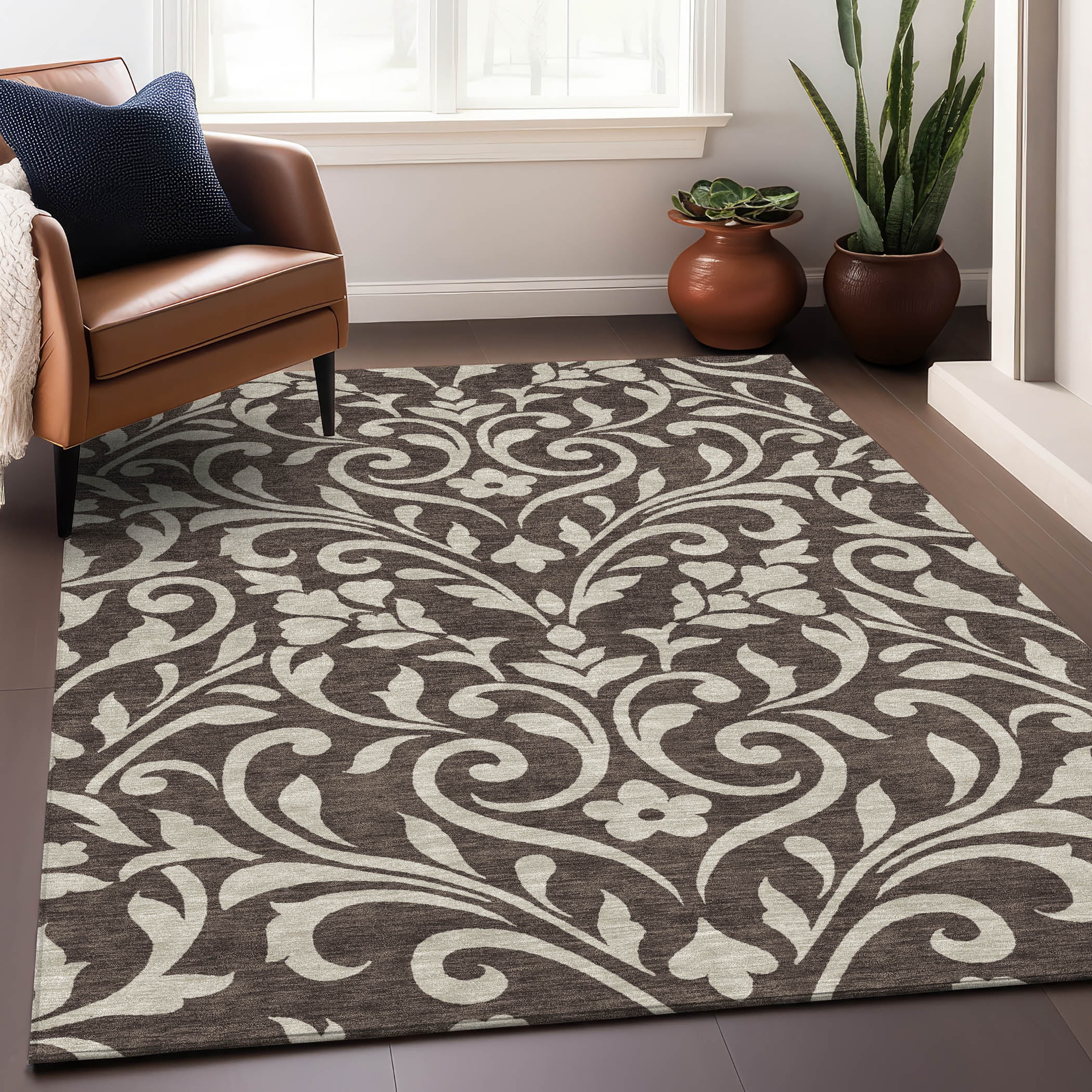 Addison Rugs Chantille Indoor/Outdoor Transitional Floral Chocolate ...