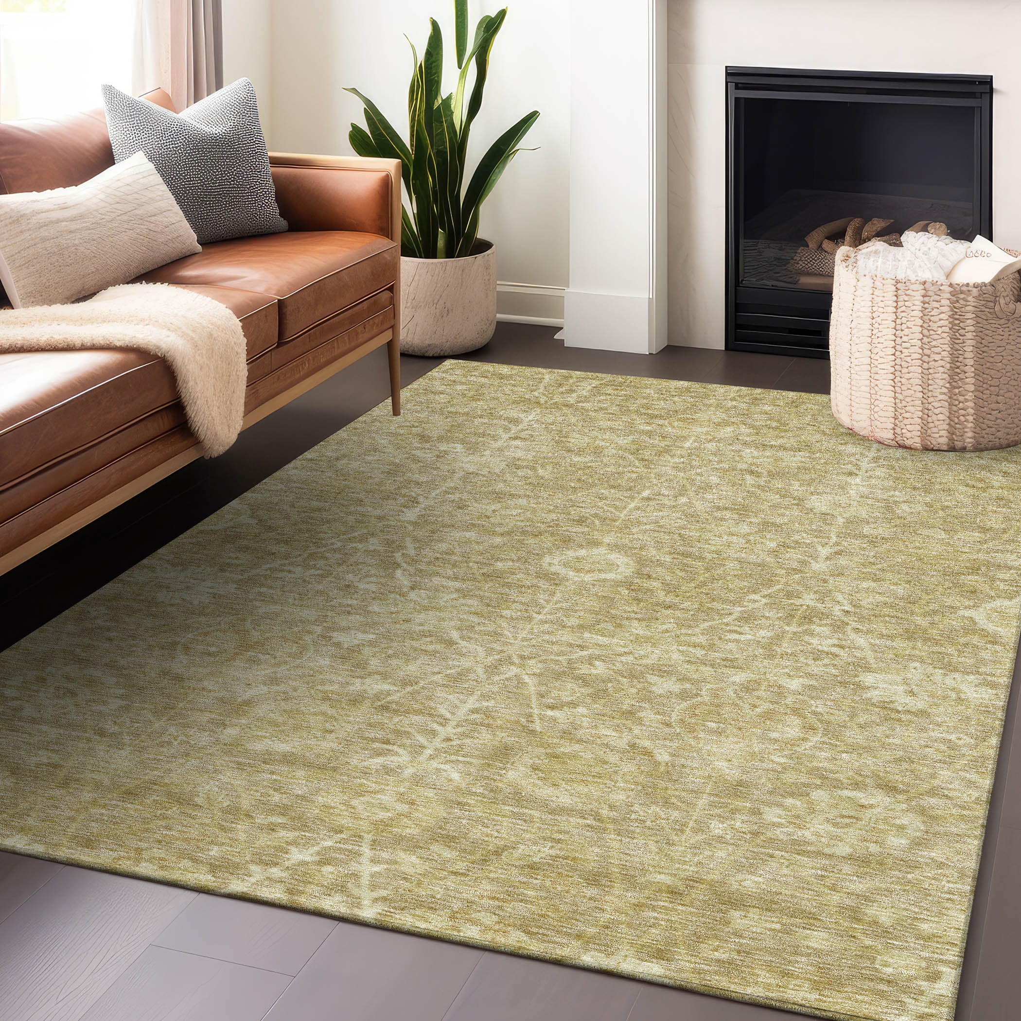Addison Rugs Chantille Indoor/Outdoor Transitional Floral Tan Washable ...