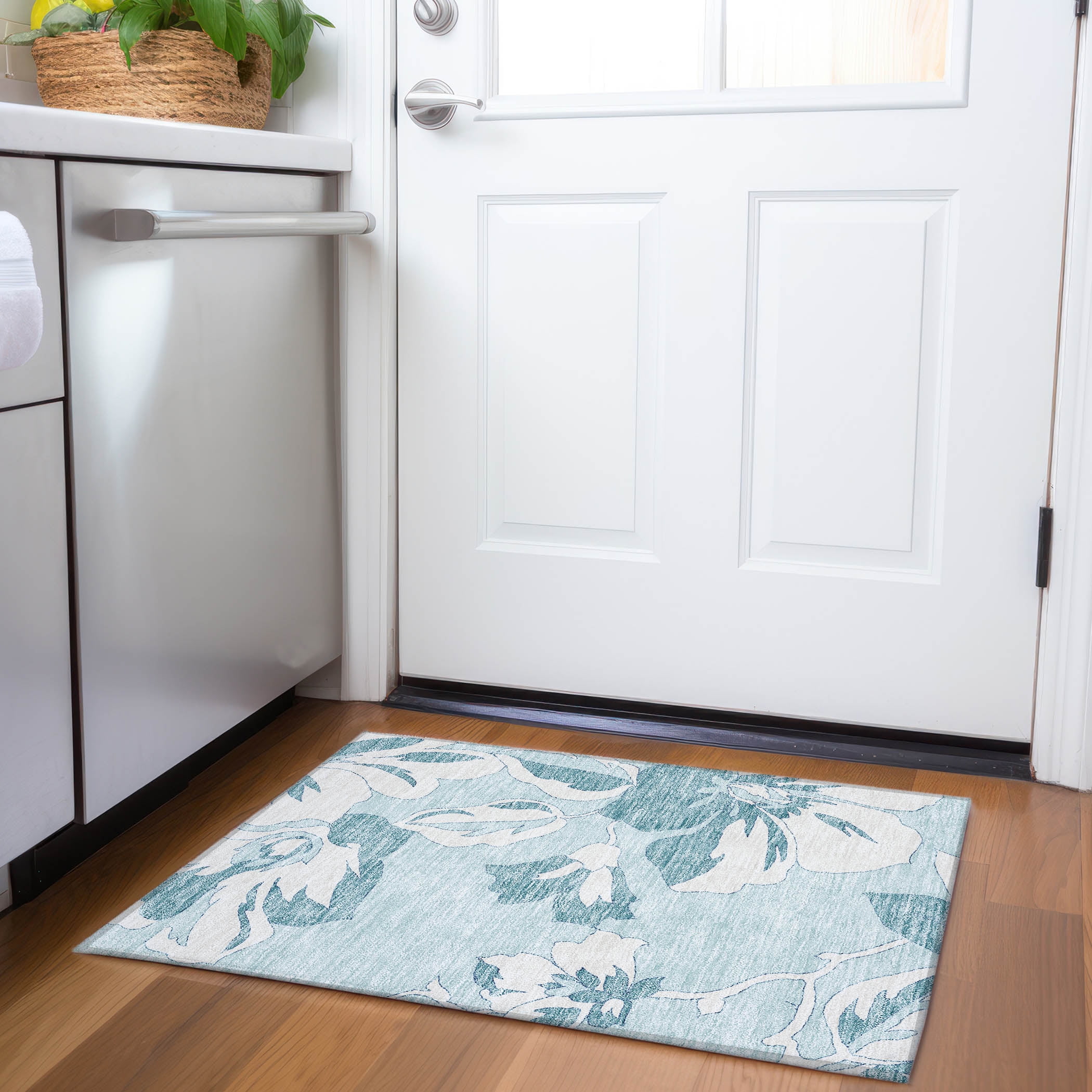 Addison Rugs Chantille Indoor/Outdoor Transitional Floral Teal Washable ...