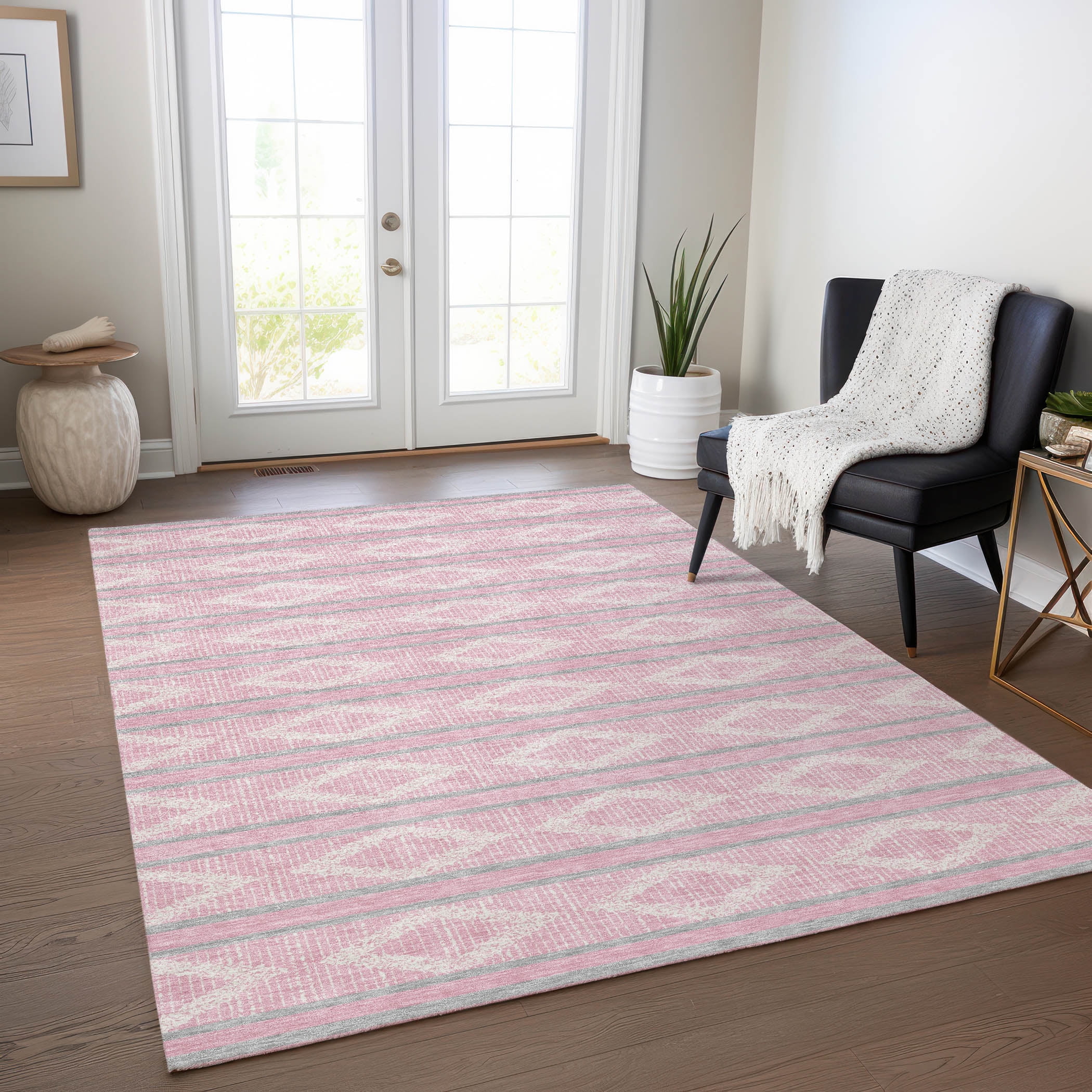 Addison Rugs Chantille Indoor/Outdoor Transitional Geometric Pink ...