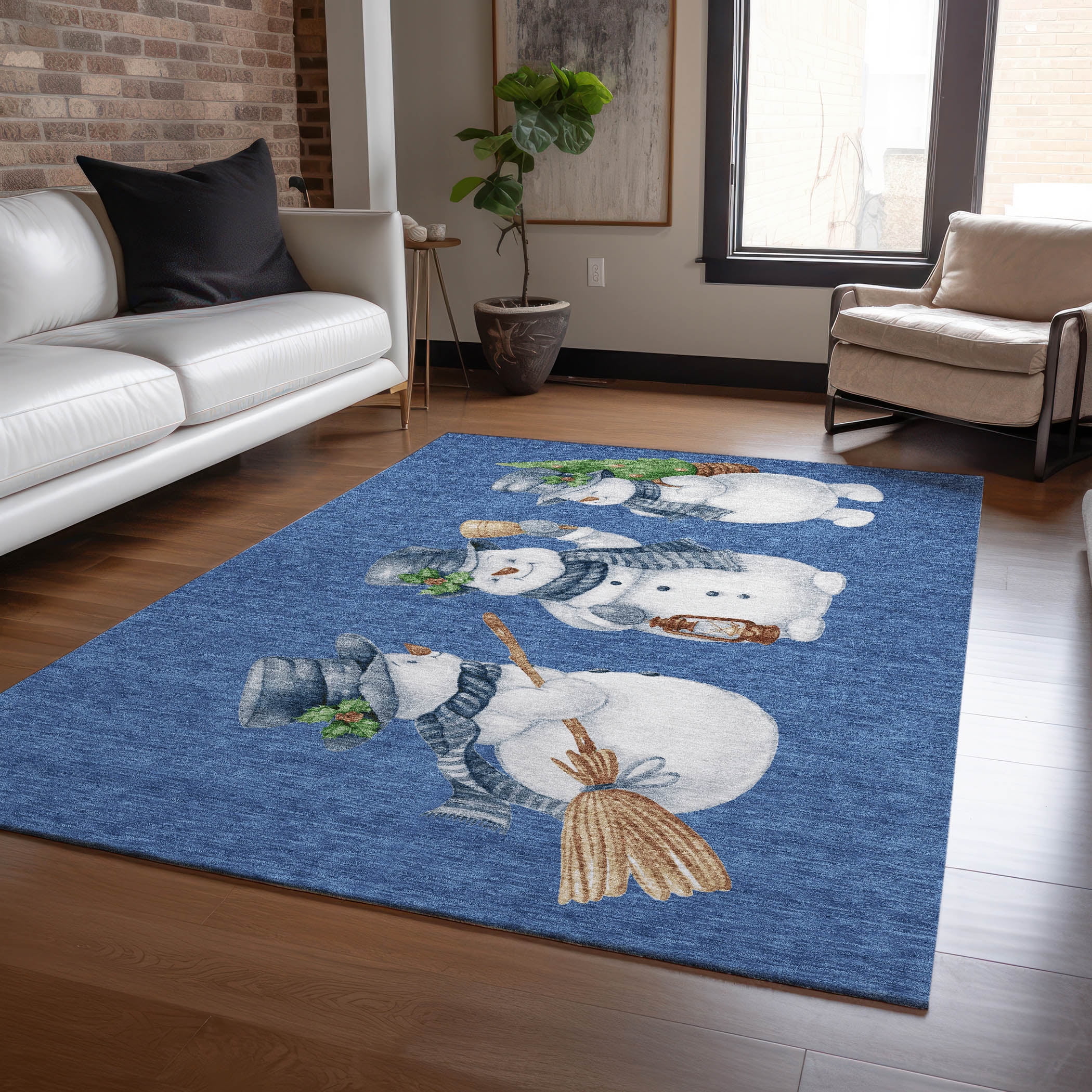 Addison Rugs Chantille Indoor/Outdoor Transitional Holiday Snowman Navy ...