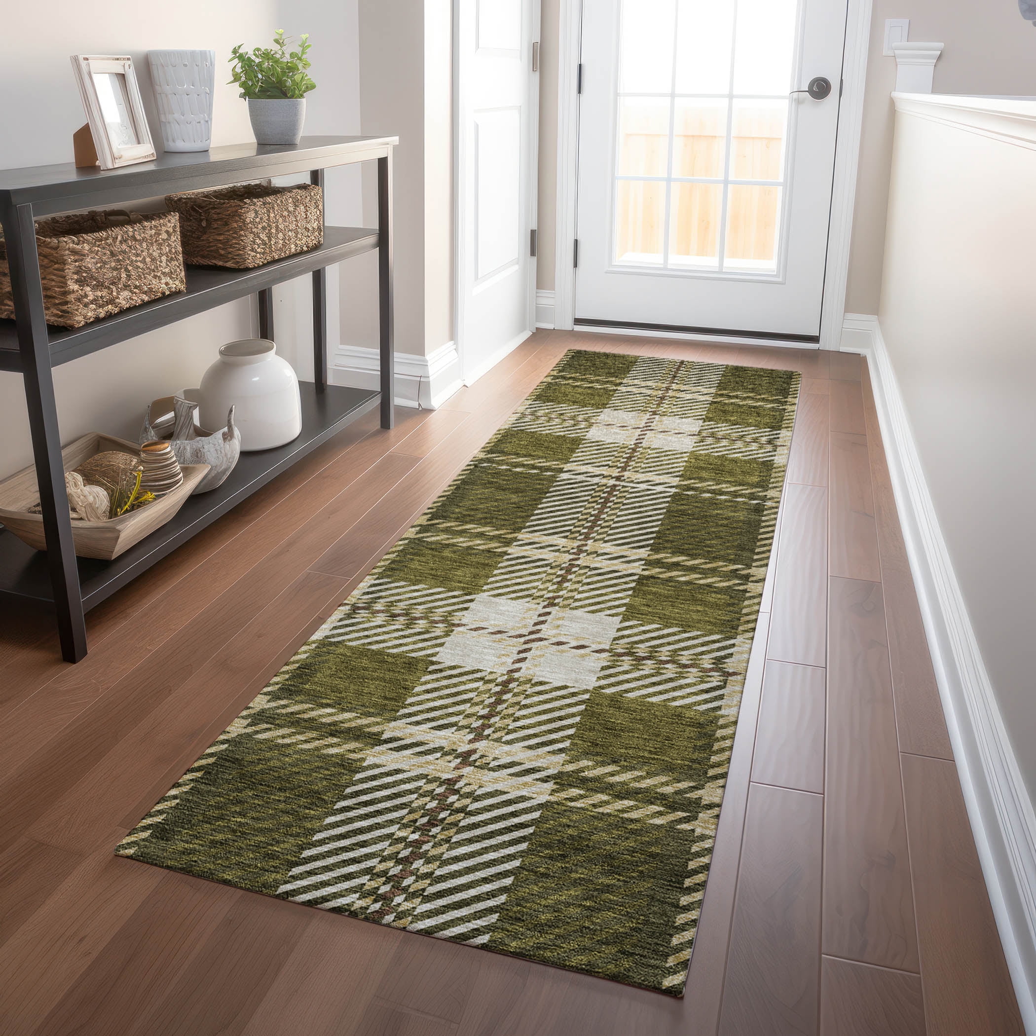 Addison Rugs Chantille Indoor/Outdoor Transitional Plaid Olive Washable ...