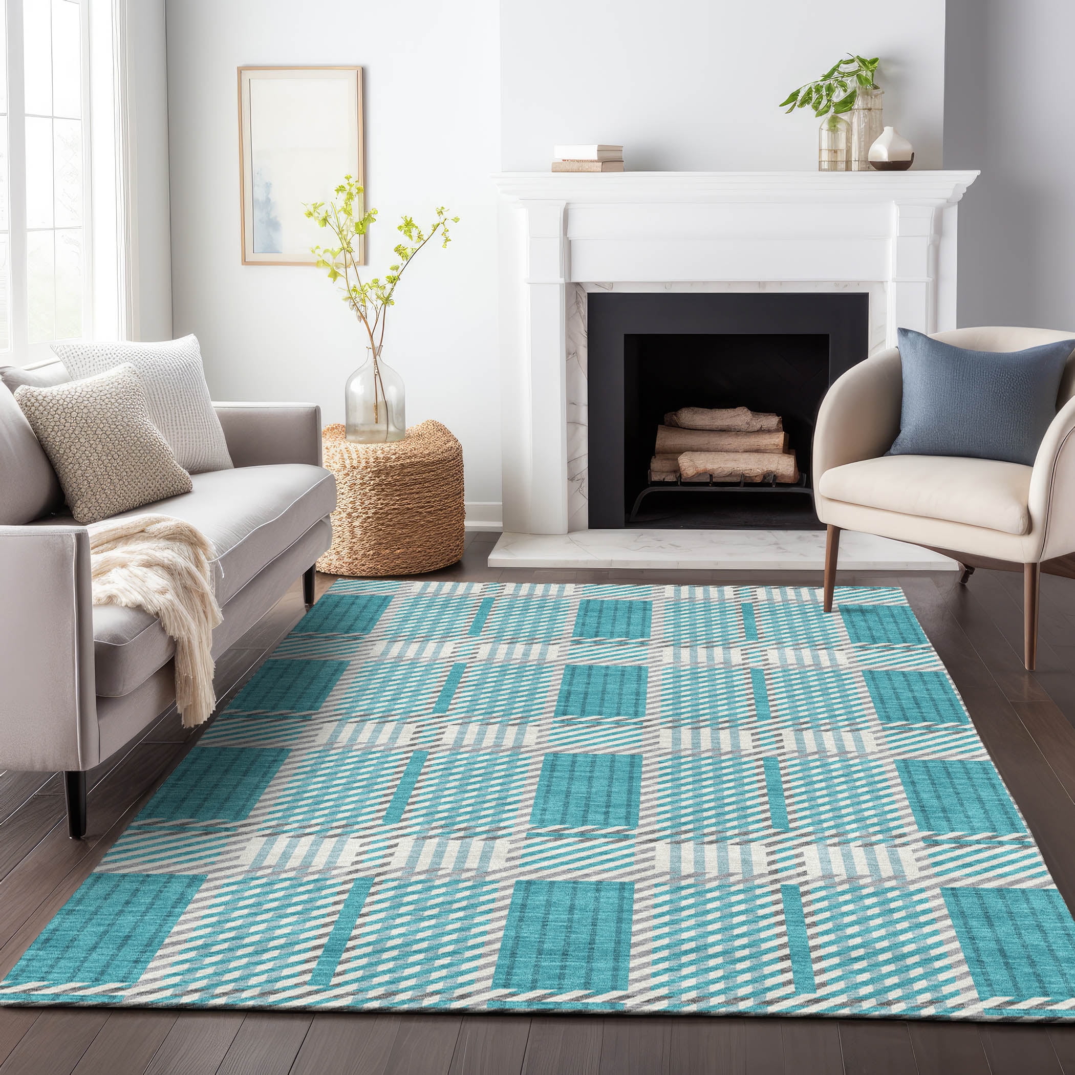 Addison Rugs Chantille Indoor/Outdoor Transitional Plaid Teal Washable ...
