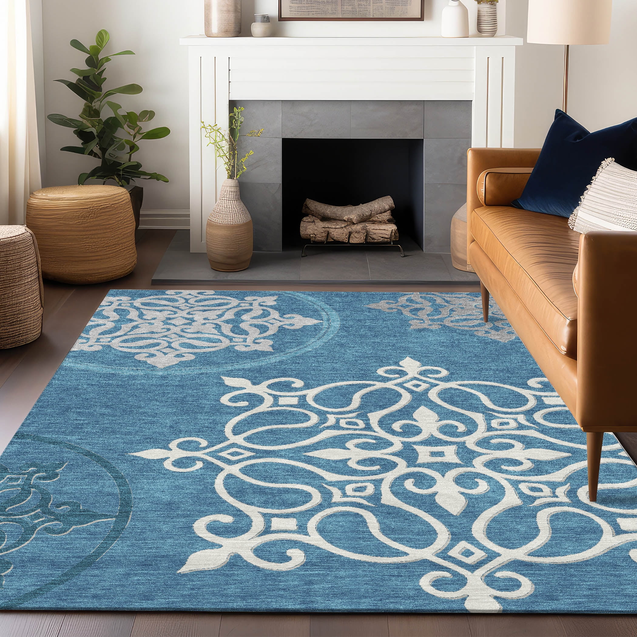 Addison Rugs Chantille Indoor/Outdoor Transitional Scrolls Teal Washable Rectangle Rug, 8' x 10 ...