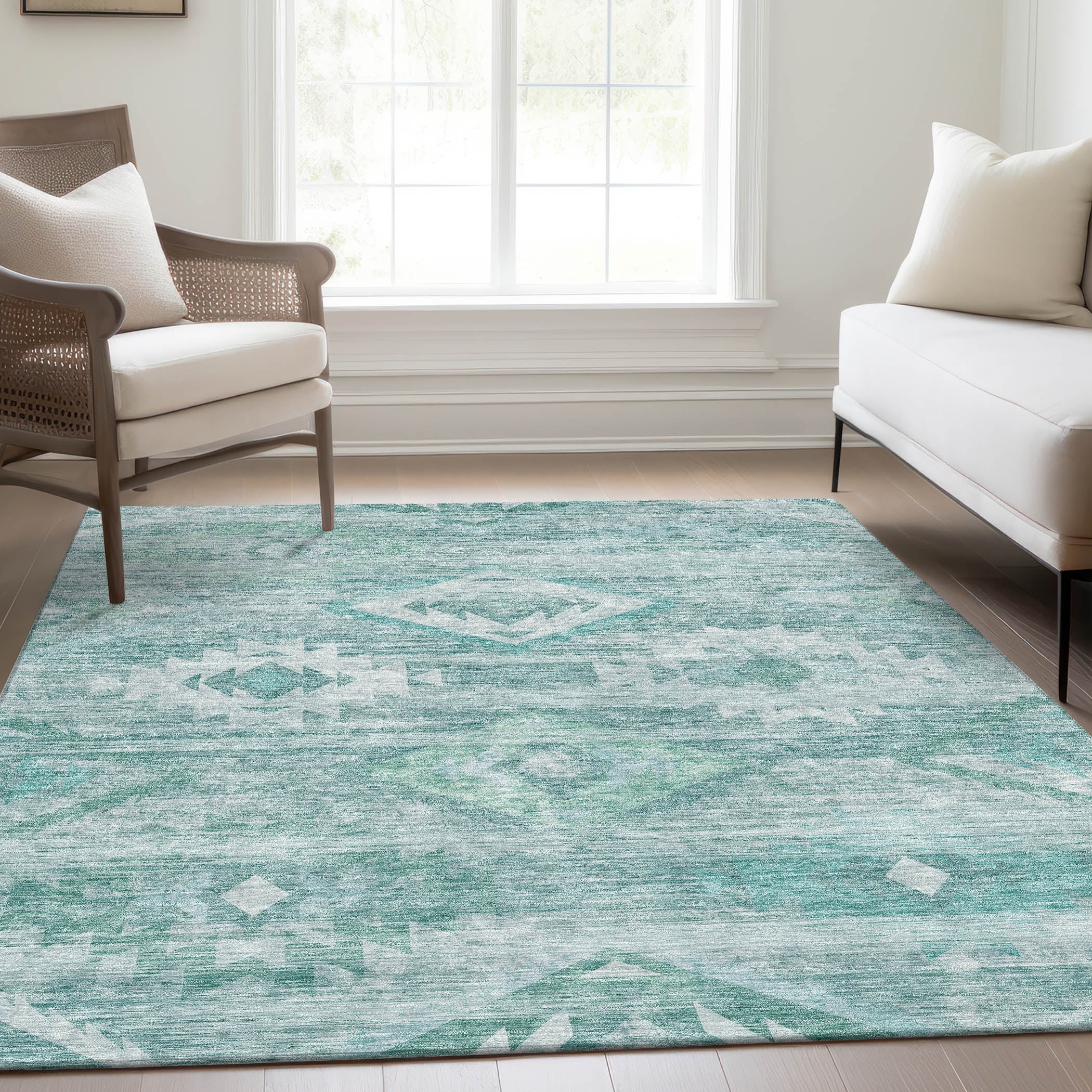 Addison Rugs Chantille Indoor/Outdoor Transitional Southwest Aqua Washable Rectangle Rug, 10' x ...