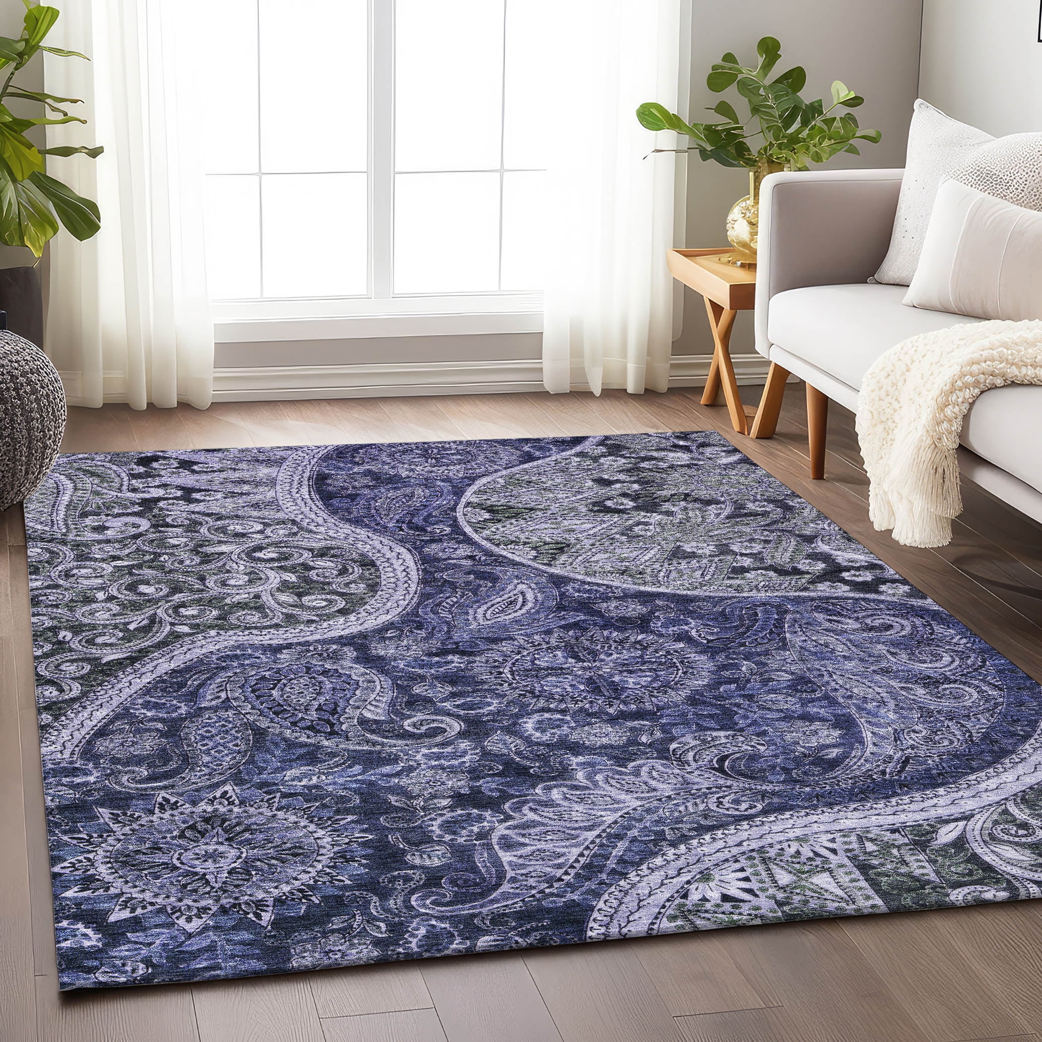 Addison Rugs Chantille Indoor/Outdoor Transitional Swirl Navy Washable ...