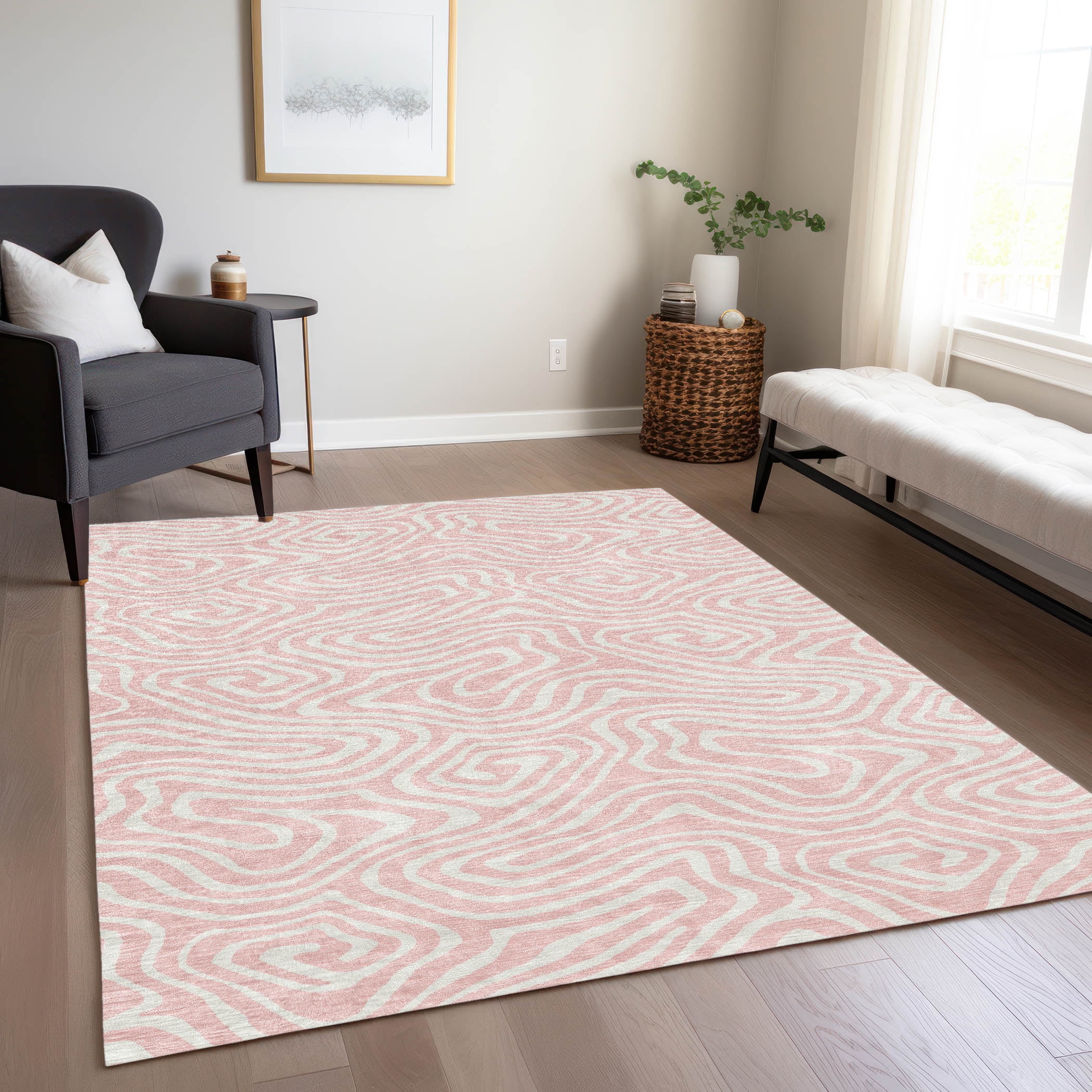 Addison Rugs Chantille Indoor/Outdoor Transitional Swirls Pink Washable ...
