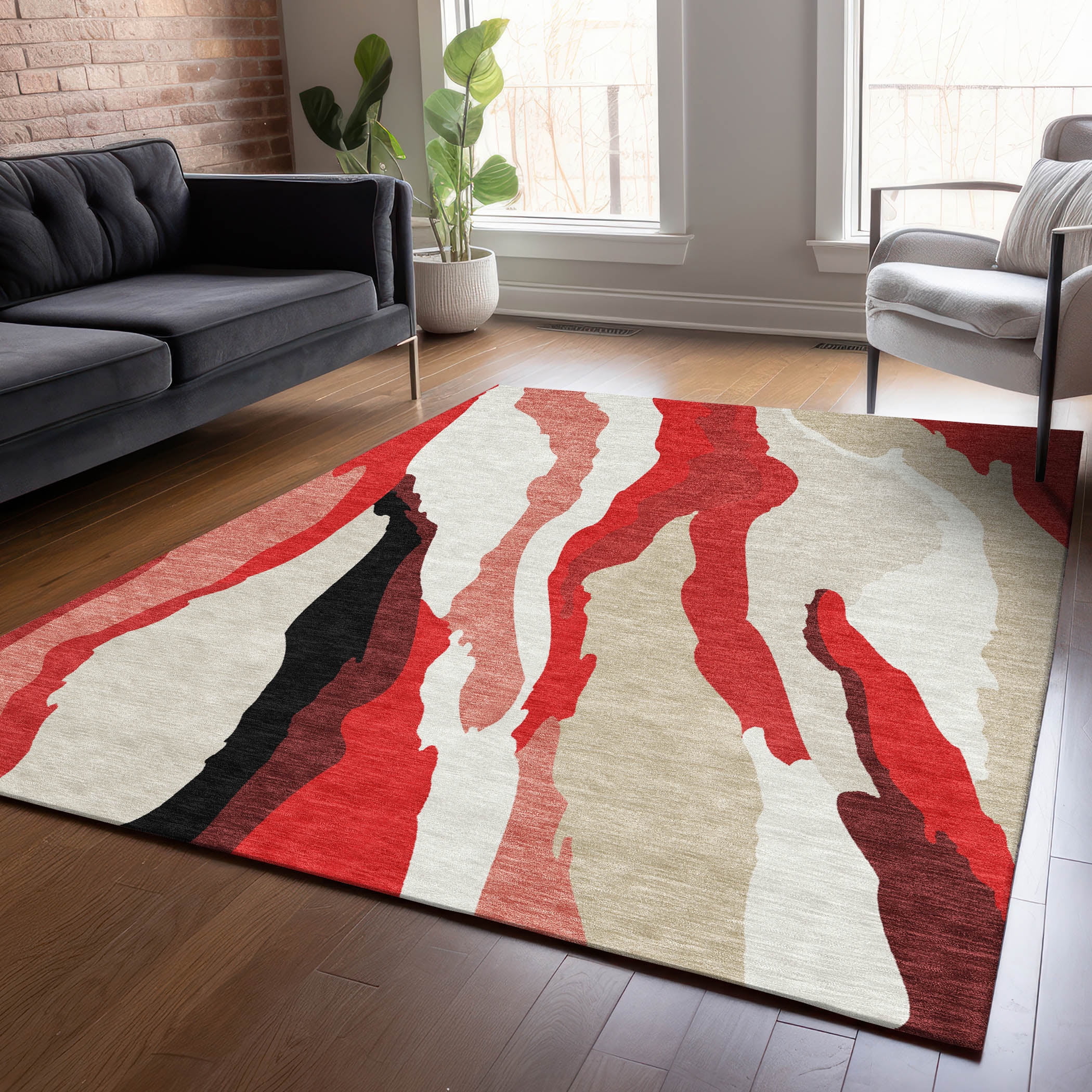 Addison Rugs Chantille Indoor/Outdoor Transitional Waves Red Washable ...