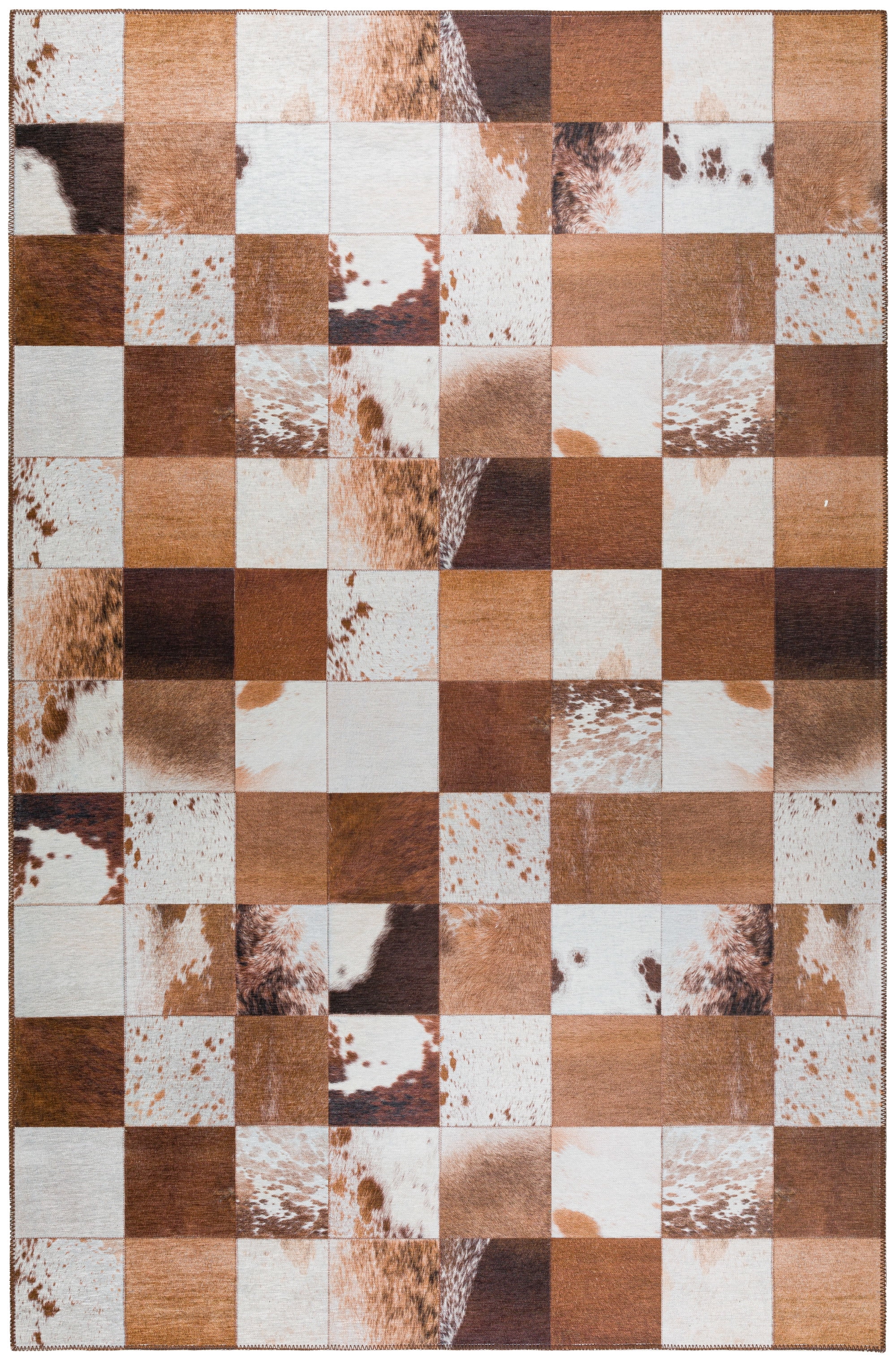 Laredo Mosaic Faux Hide Brown Geometric 1'8" x 2'6" Non-Skid Accent Rug ...