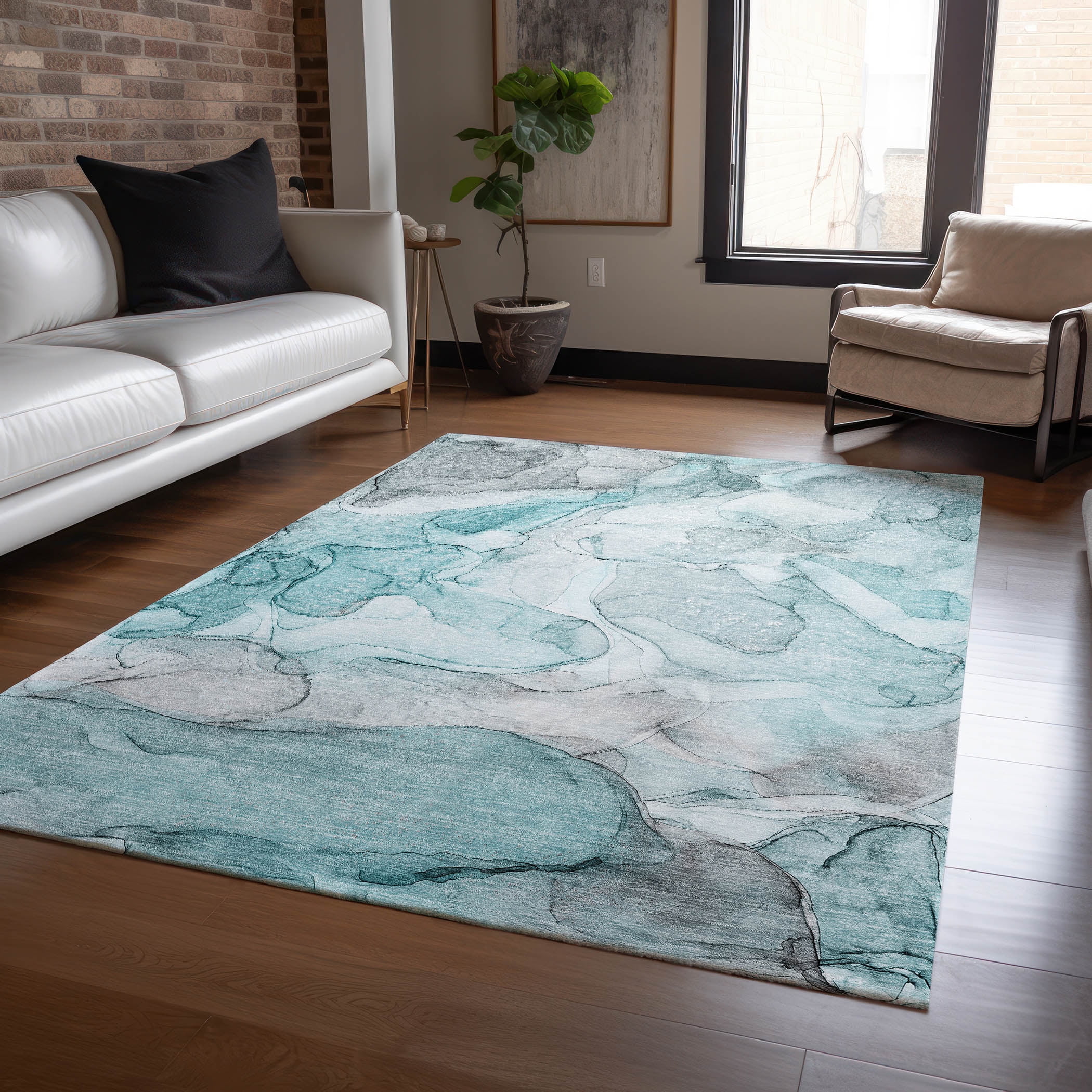 Addison Rugs Chantille Indoor/Outdoor Transitional Watercolors Teal ...