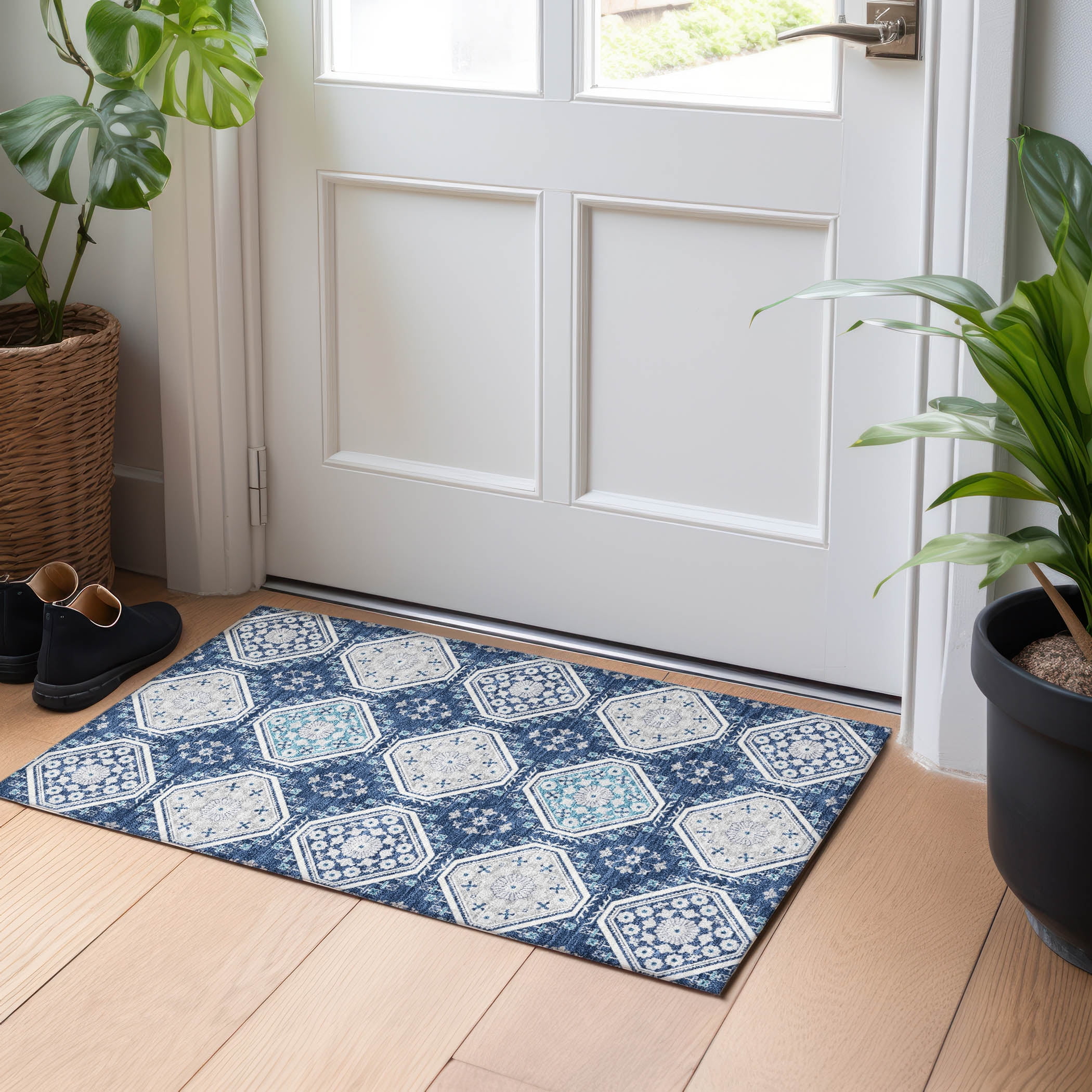 Addison Rugs Chantille Indoor/Outdoor Transitional Formal Navy Washable ...