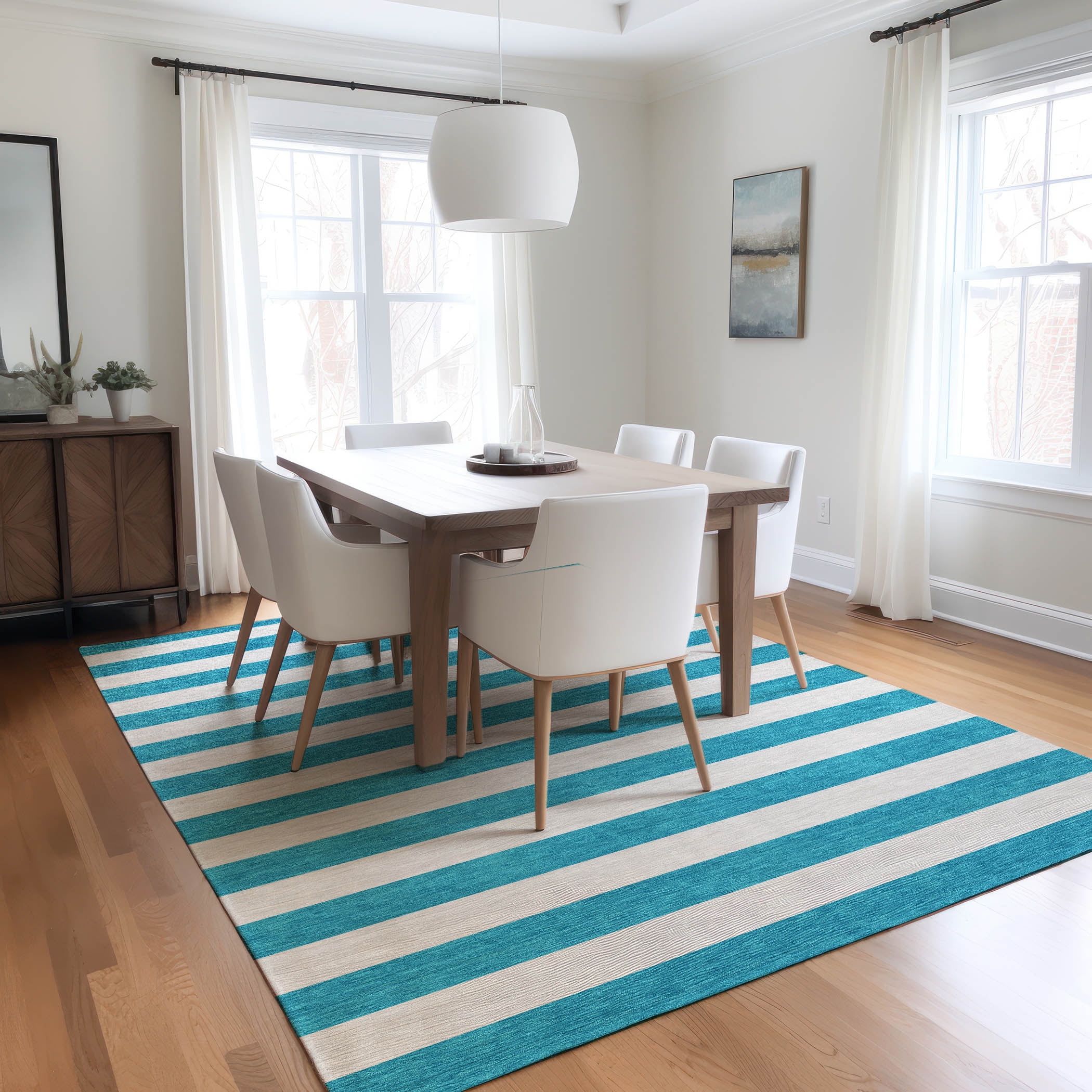 Addison Rugs Chantille Indoor/Outdoor Transitional Stripes Teal ...