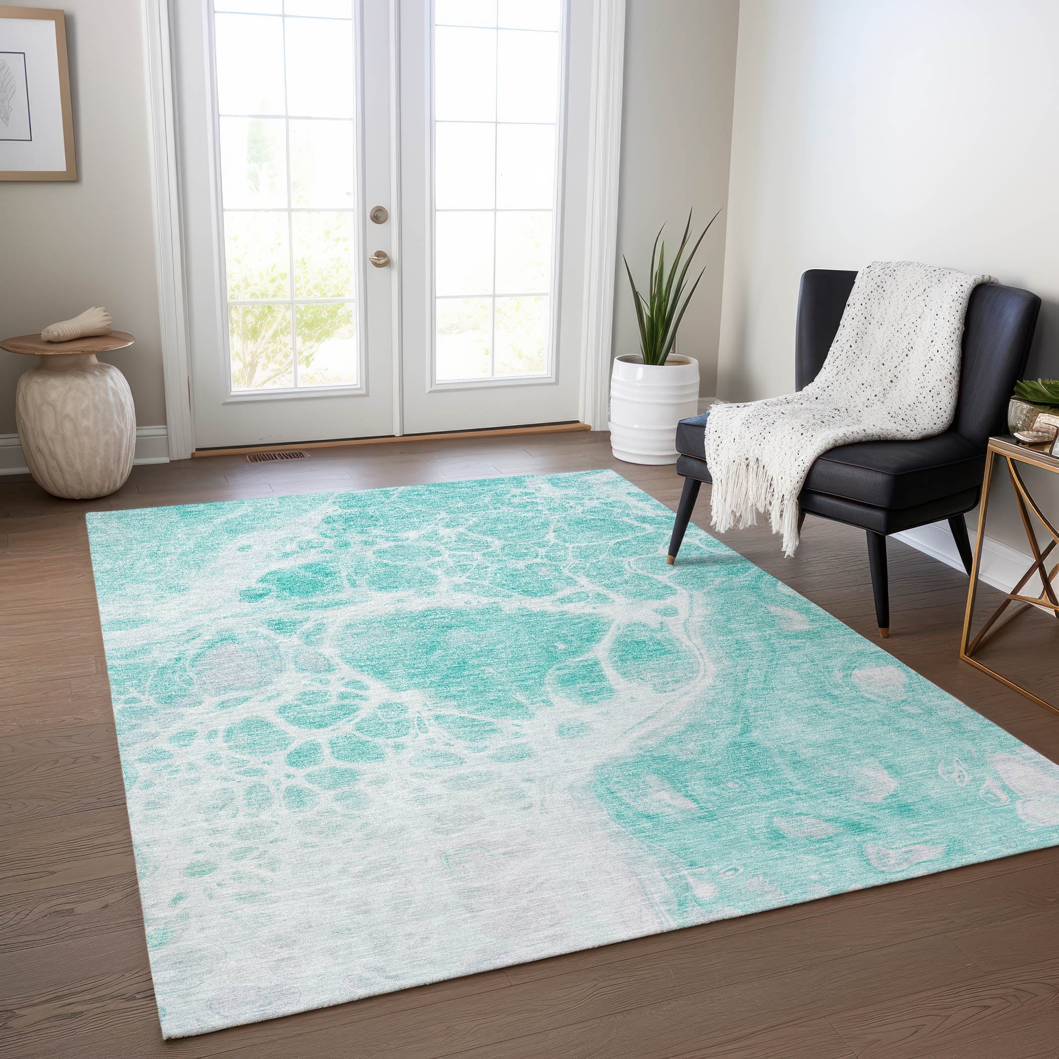 Addison Rugs Chantille Indoor/Outdoor Transitional Modern Aqua Washable ...