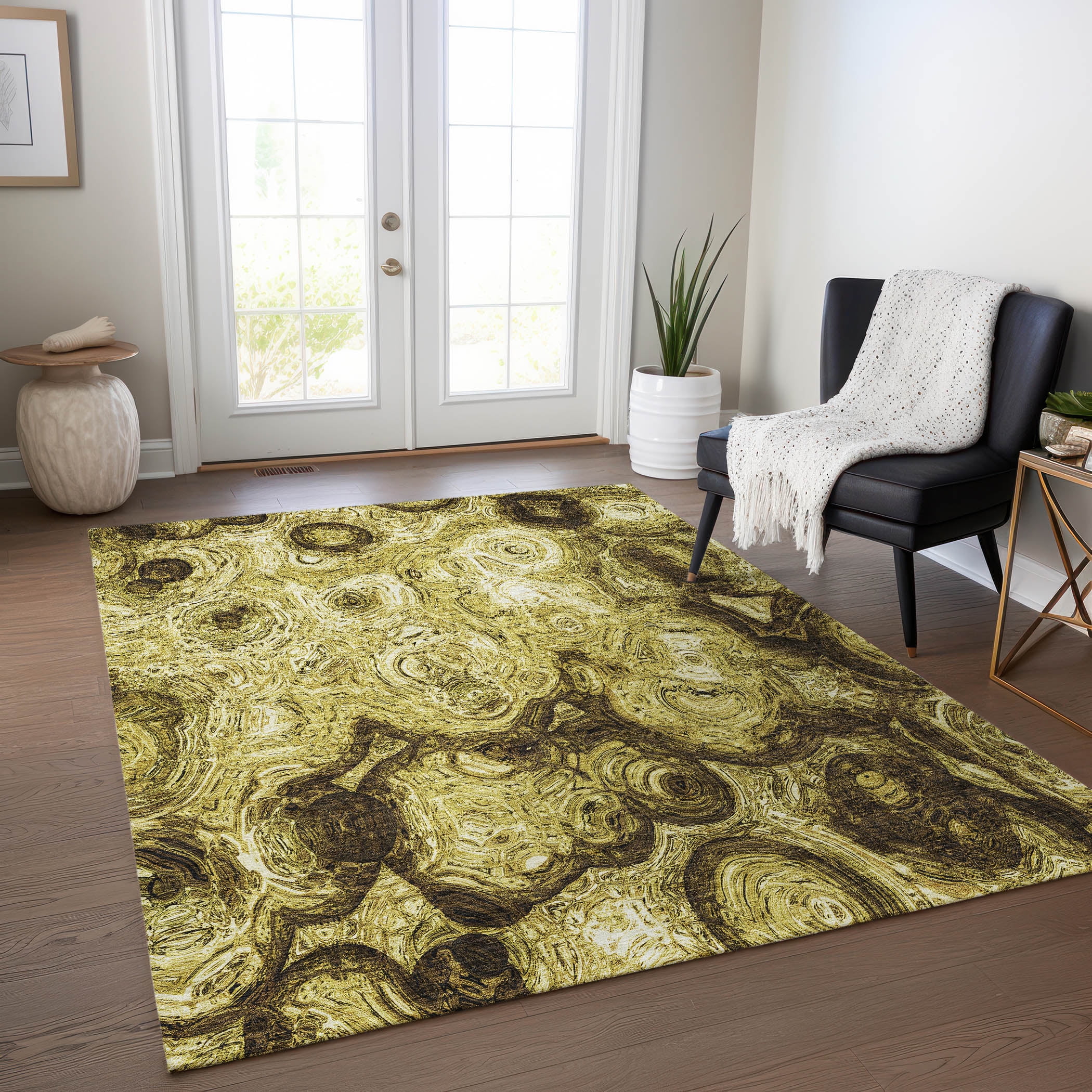 Addison Rugs Chantille Indoor/Outdoor Transitional Circles Gold ...