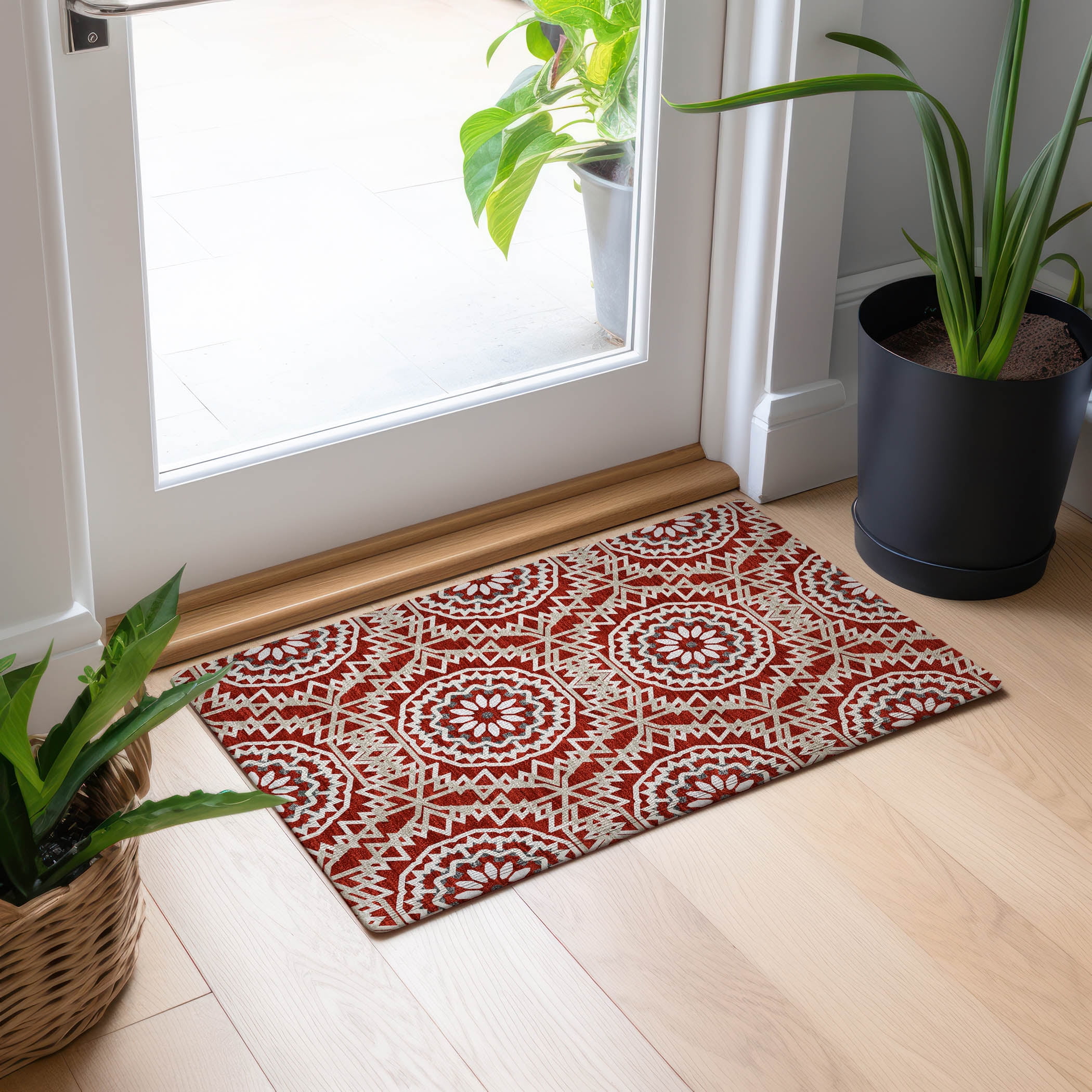 Addison Rugs Chantille Indoor/Outdoor Transitional Circles Red Washable ...