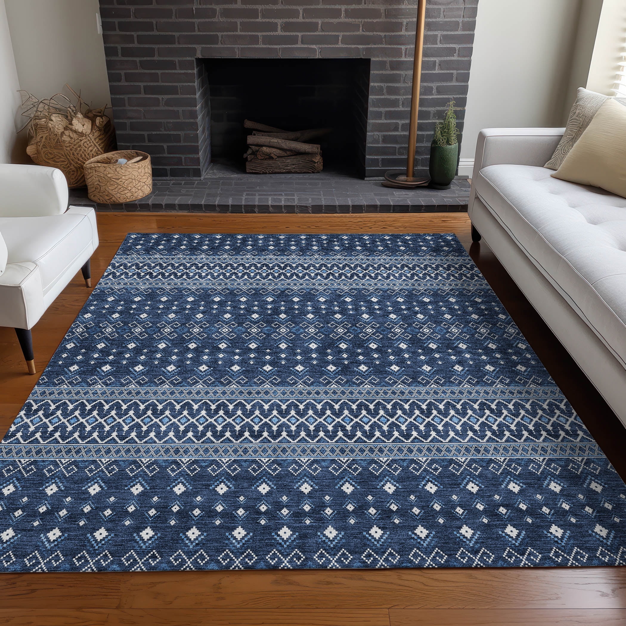 Addison Rugs Chantille Indoor/Outdoor Transitional Boho Navy Washable ...