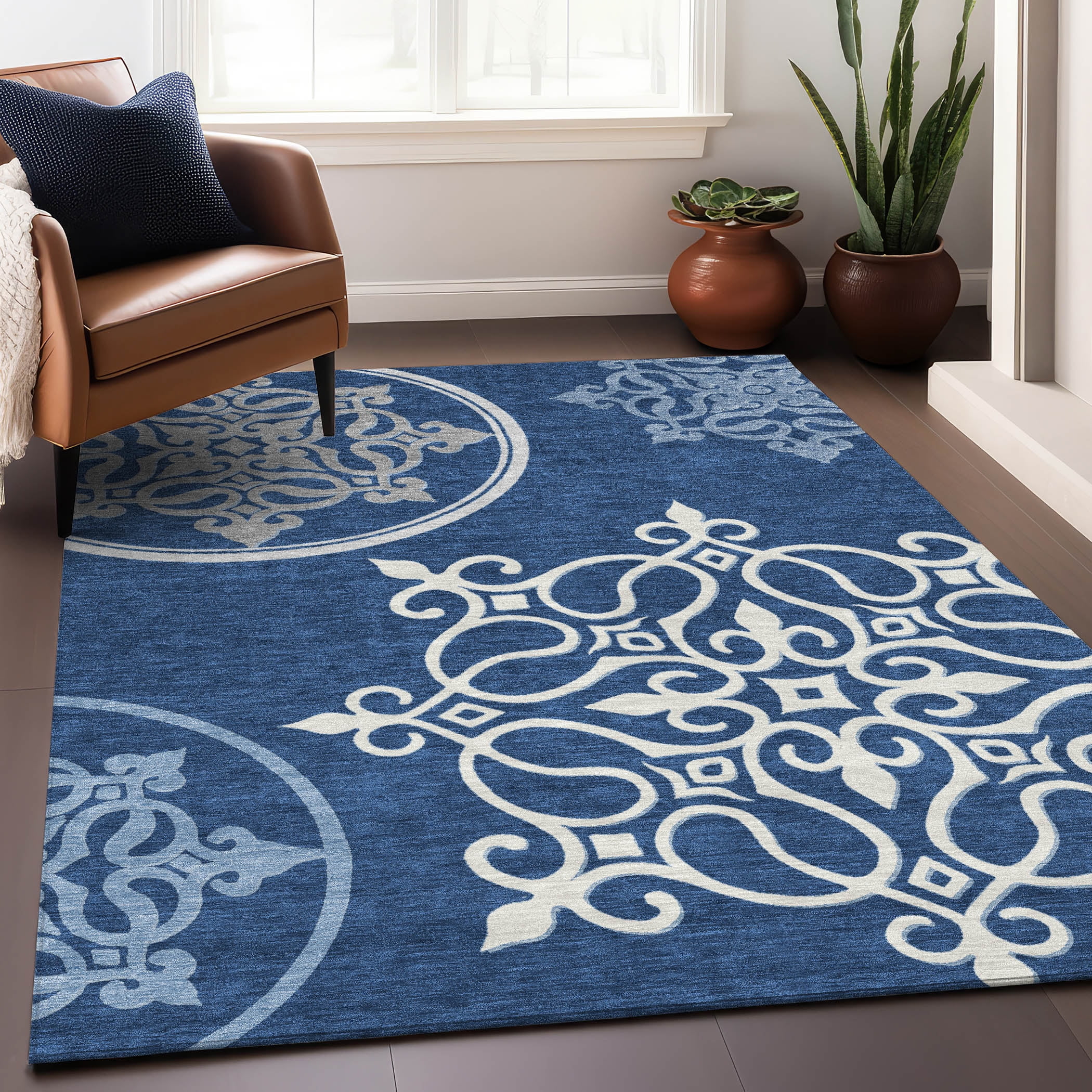 Addison Rugs Chantille Indoor/Outdoor Transitional Scrolls Navy Washable Rectangle Rug, 9' x 12 ...
