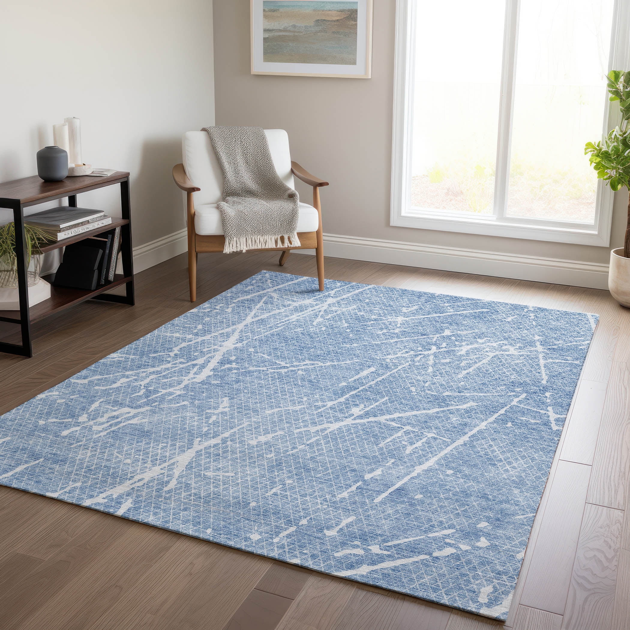 Addison Rugs Chantille Indoor/Outdoor Transitional Lines Blue Washable Rectangle Rug, 9' x 12 ...
