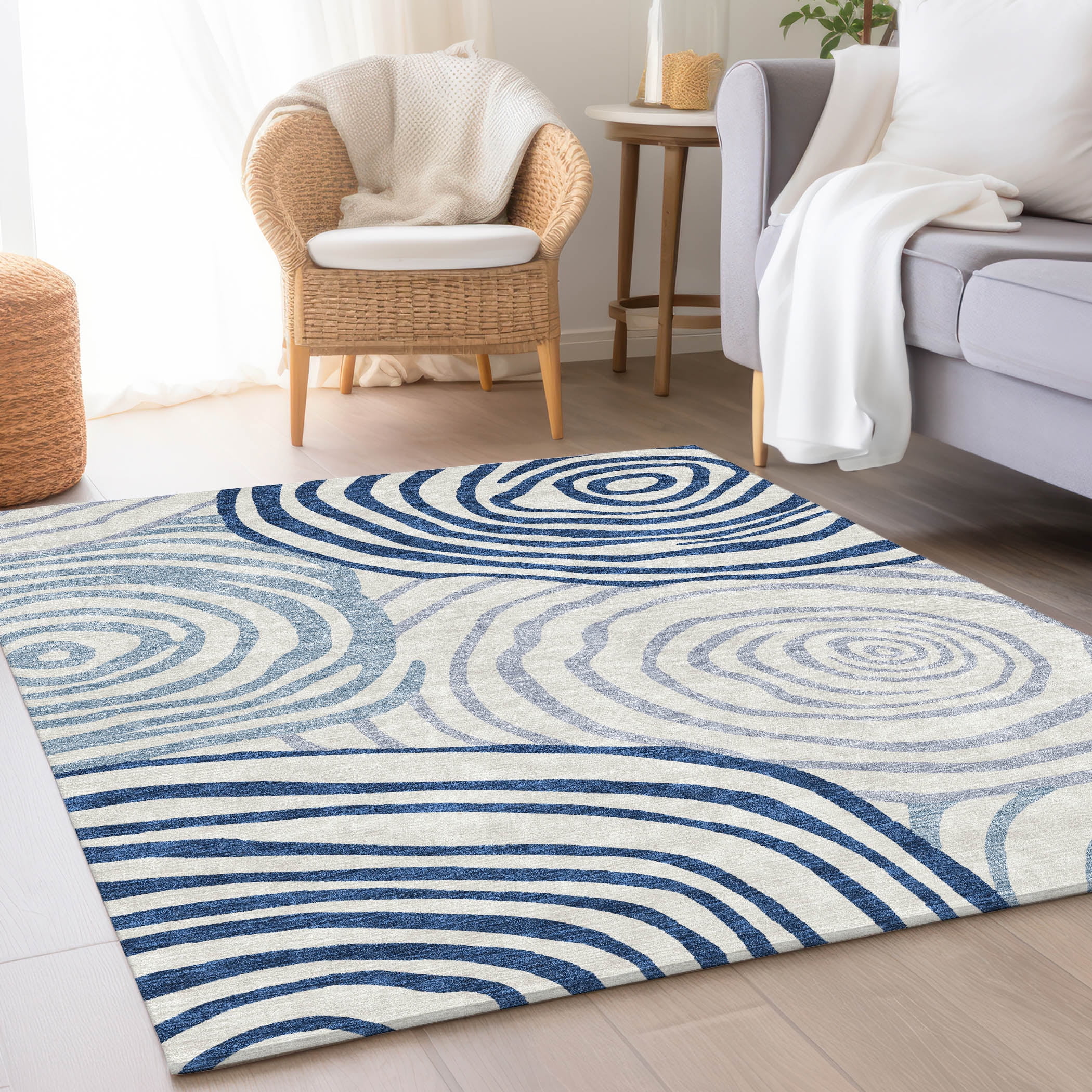 Addison Rugs Chantille Indoor/Outdoor Transitional Swirls Blue Washable ...