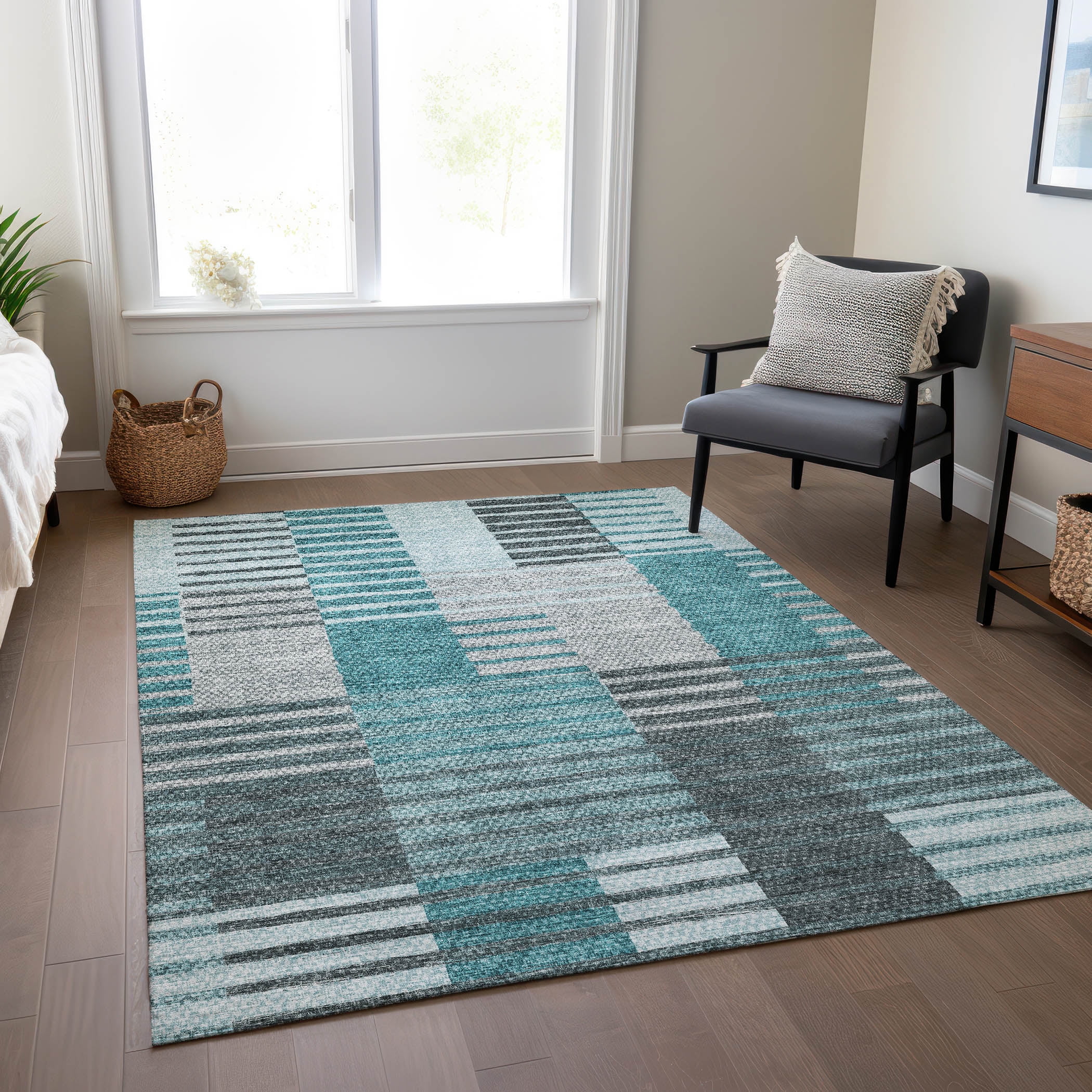 Addison Rugs Chantille Indoor/Outdoor Transitional Striped Teal ...