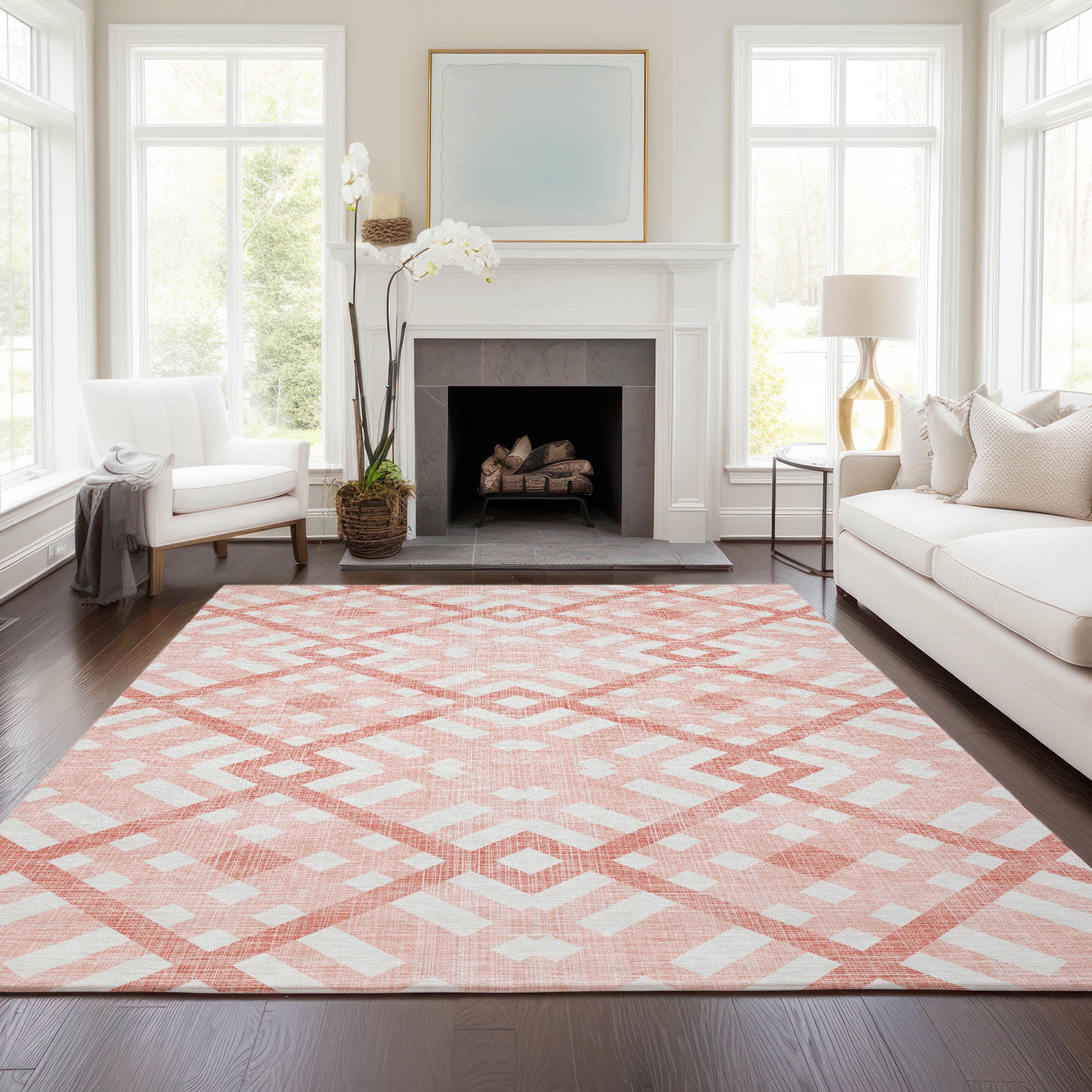 Addison Rugs Chantille Indoor/Outdoor Transitional Geometric Salmon ...