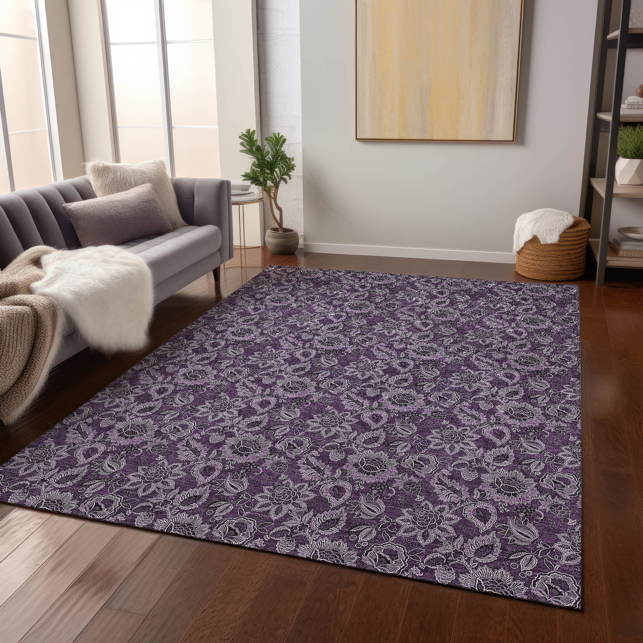 Addison Rugs Chantille Indoor/Outdoor Transitional Floral Eggplant ...