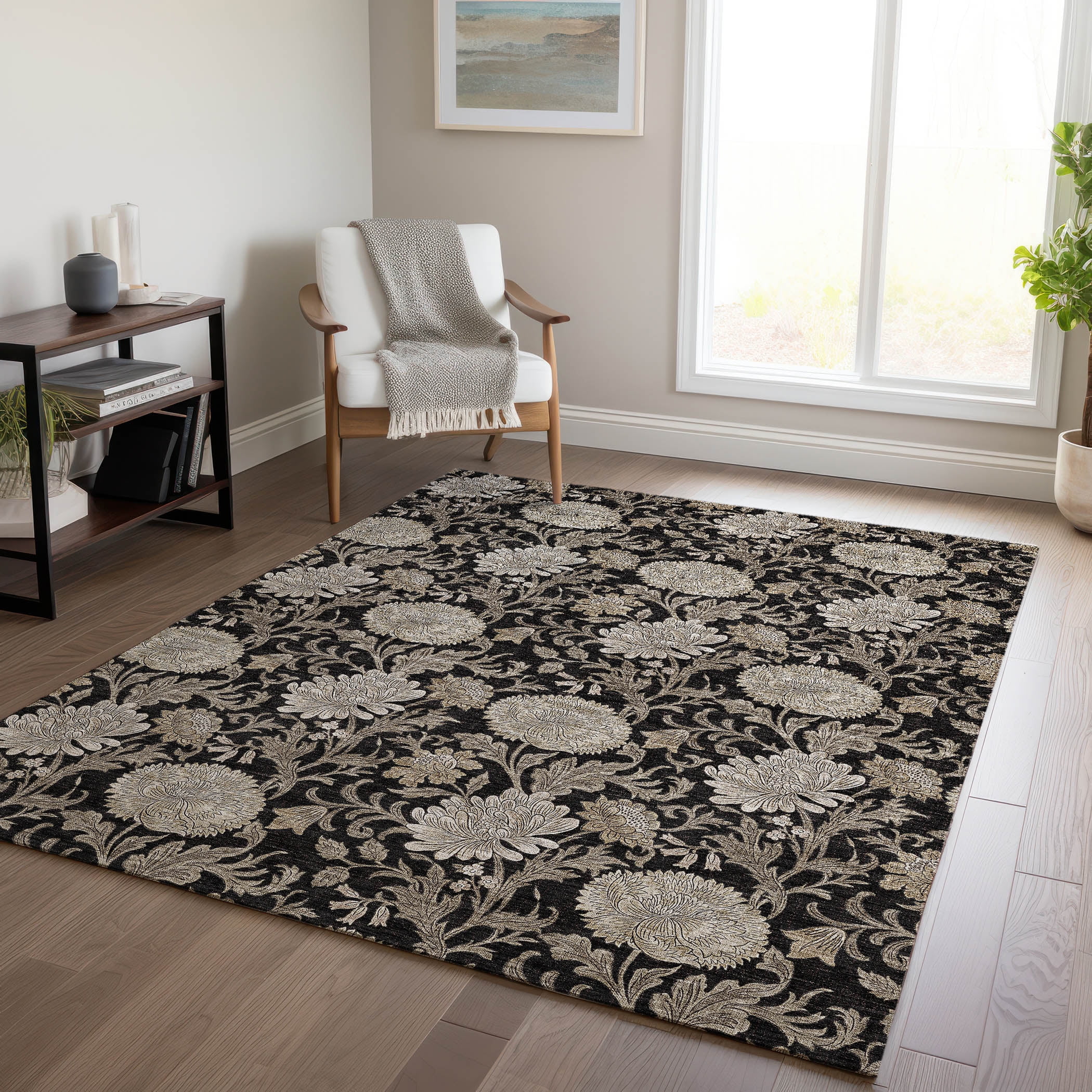 Addison Rugs Chantille Indoor/Outdoor Transitional Floral Black ...