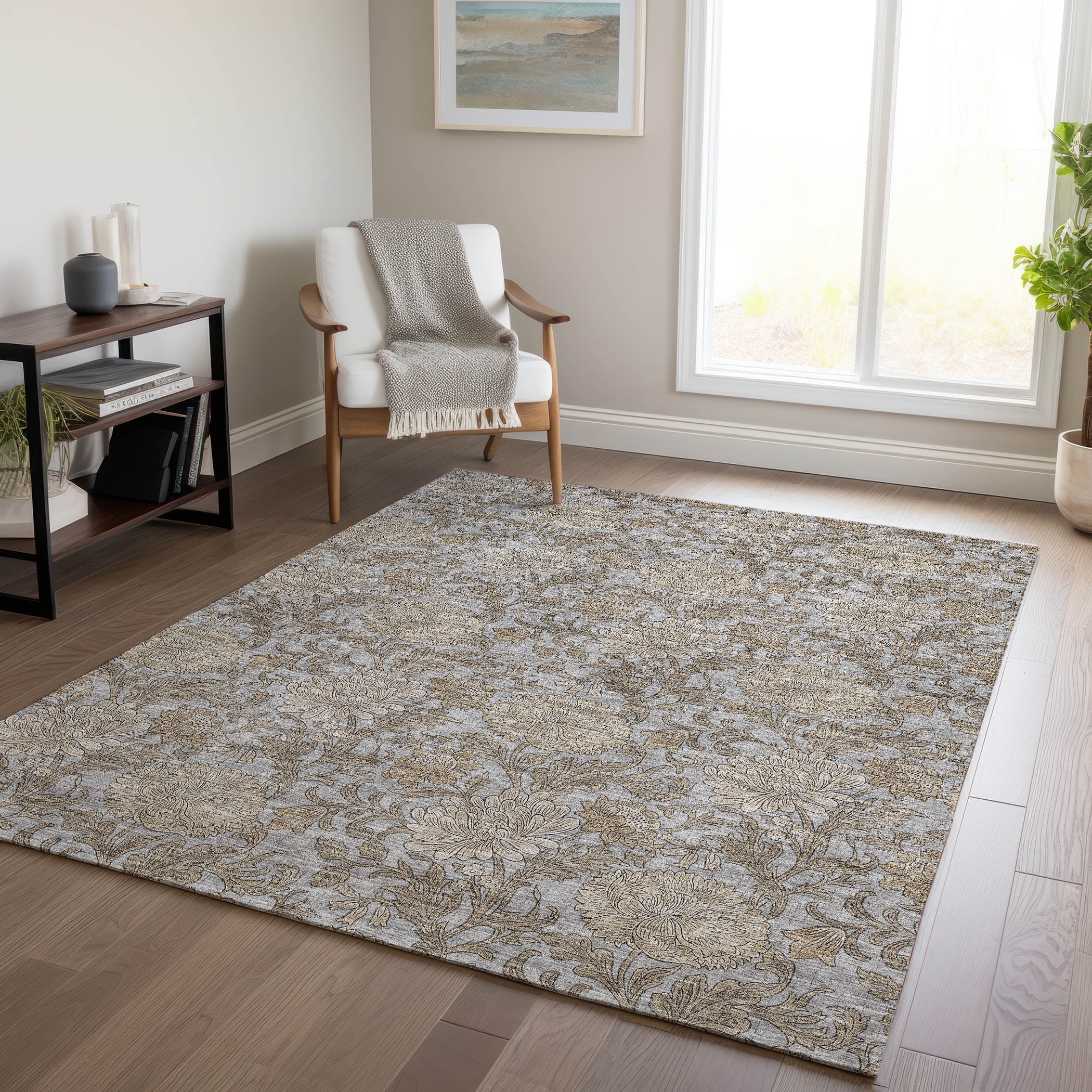Addison Rugs Chantille Indoor/Outdoor Transitional Floral Gray Washable Rectangle Rug, 8' x 10 ...