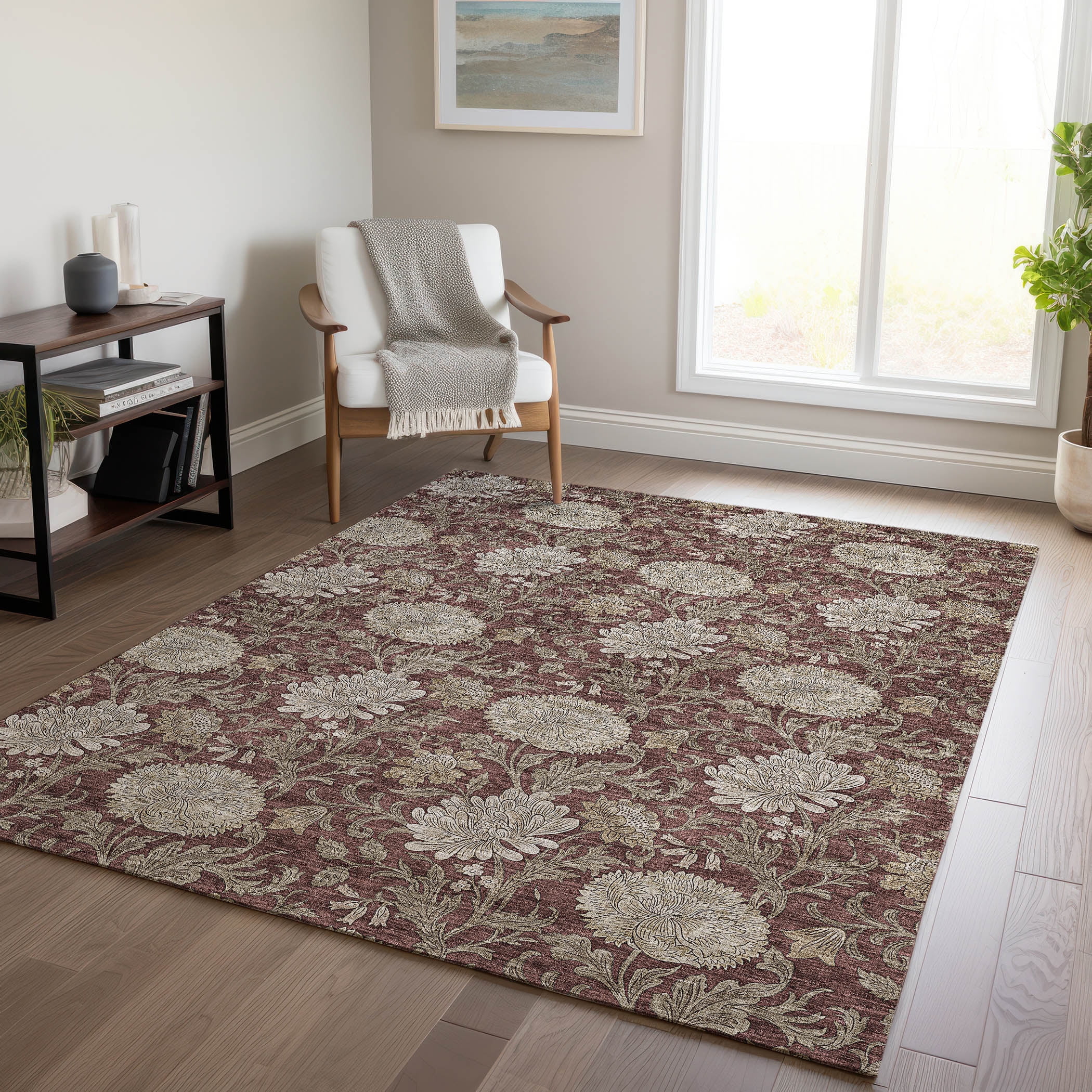Addison Rugs Chantille Indoor/Outdoor Transitional Floral Merlot ...