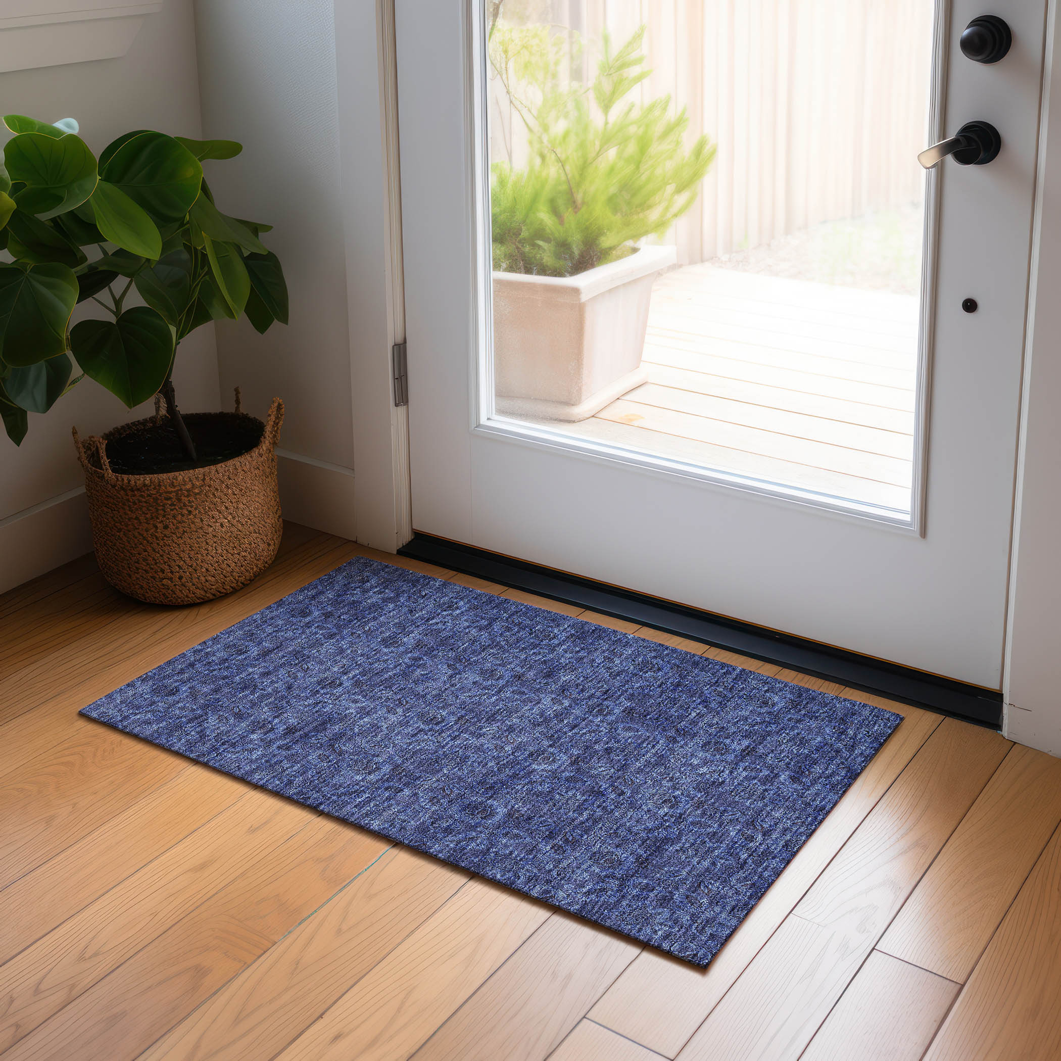 Addison Rugs Chantille Indoor/Outdoor Transitional Floral Navy Washable ...
