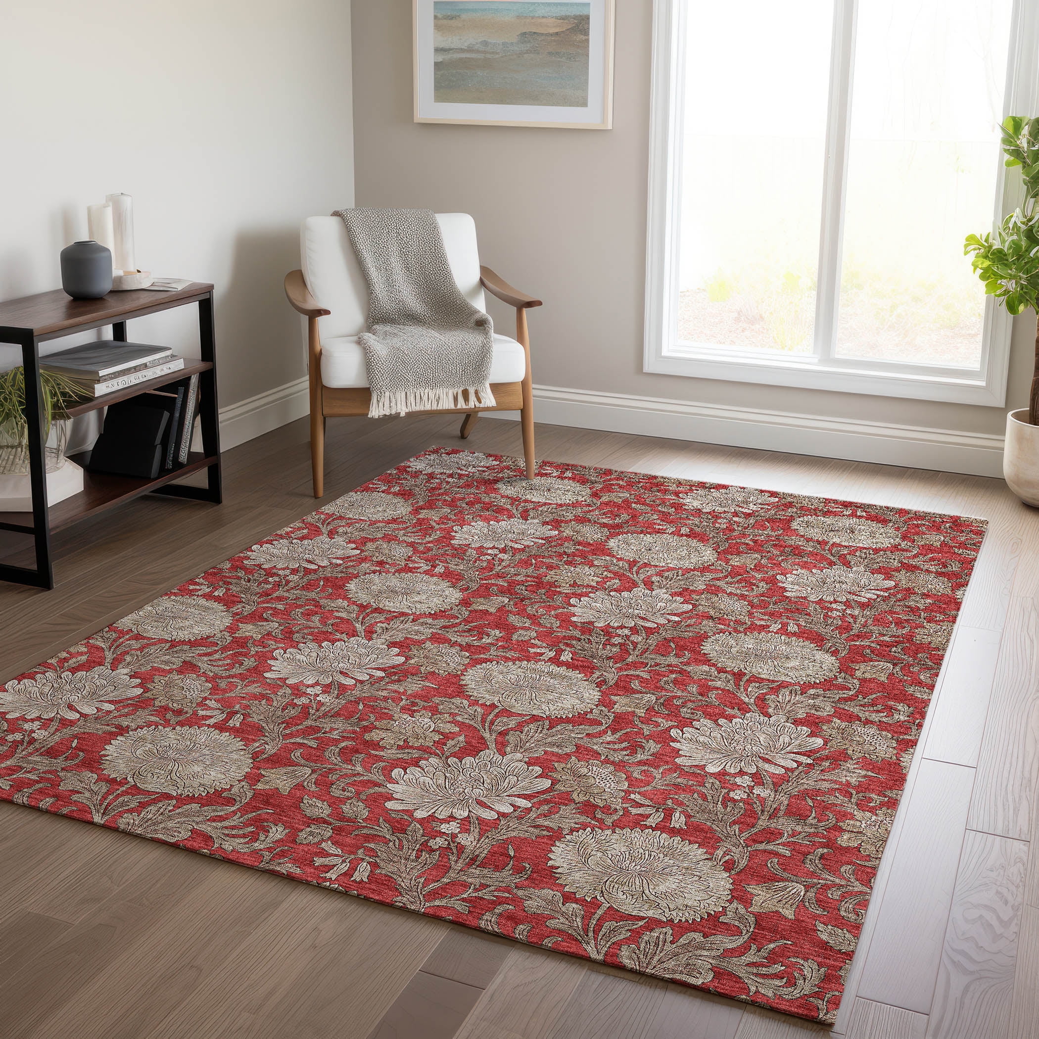 Addison Rugs Chantille Indoor/Outdoor Transitional Floral Red Washable ...