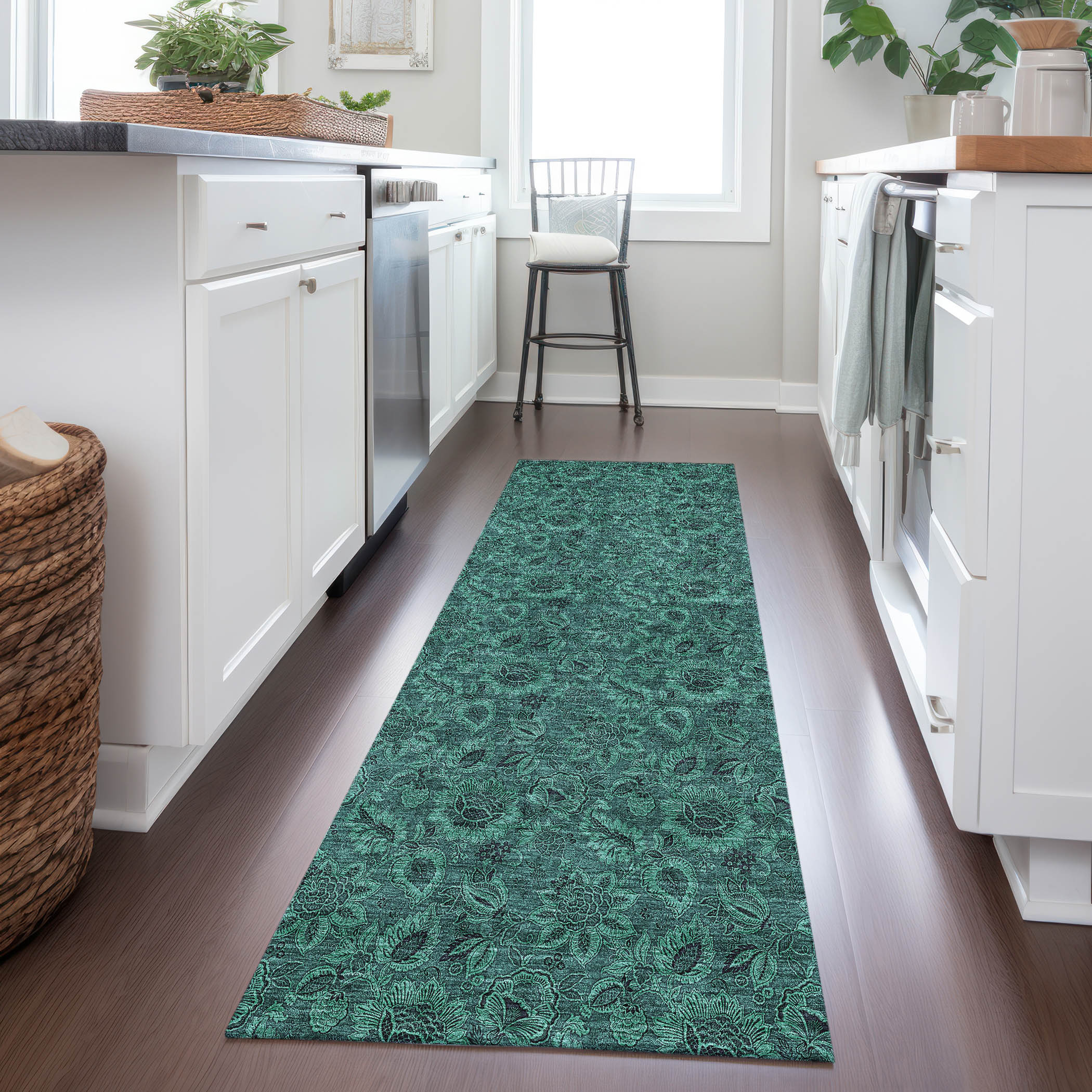 Addison Rugs Chantille Indoor/Outdoor Transitional Floral Teal Washable ...