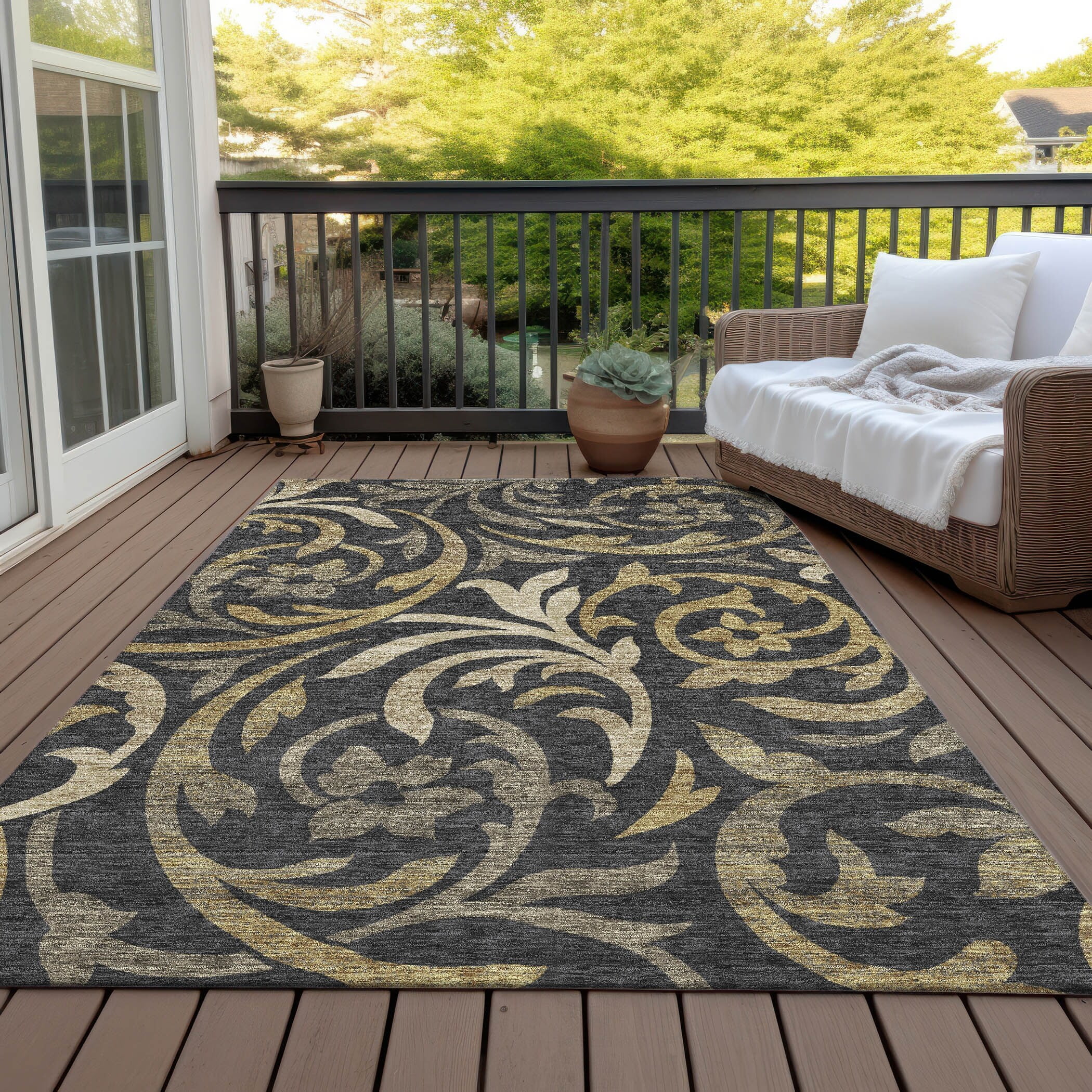 Addison Rugs Machine Washable Indoor/ Outdoor Chantille Floral Scroll ...