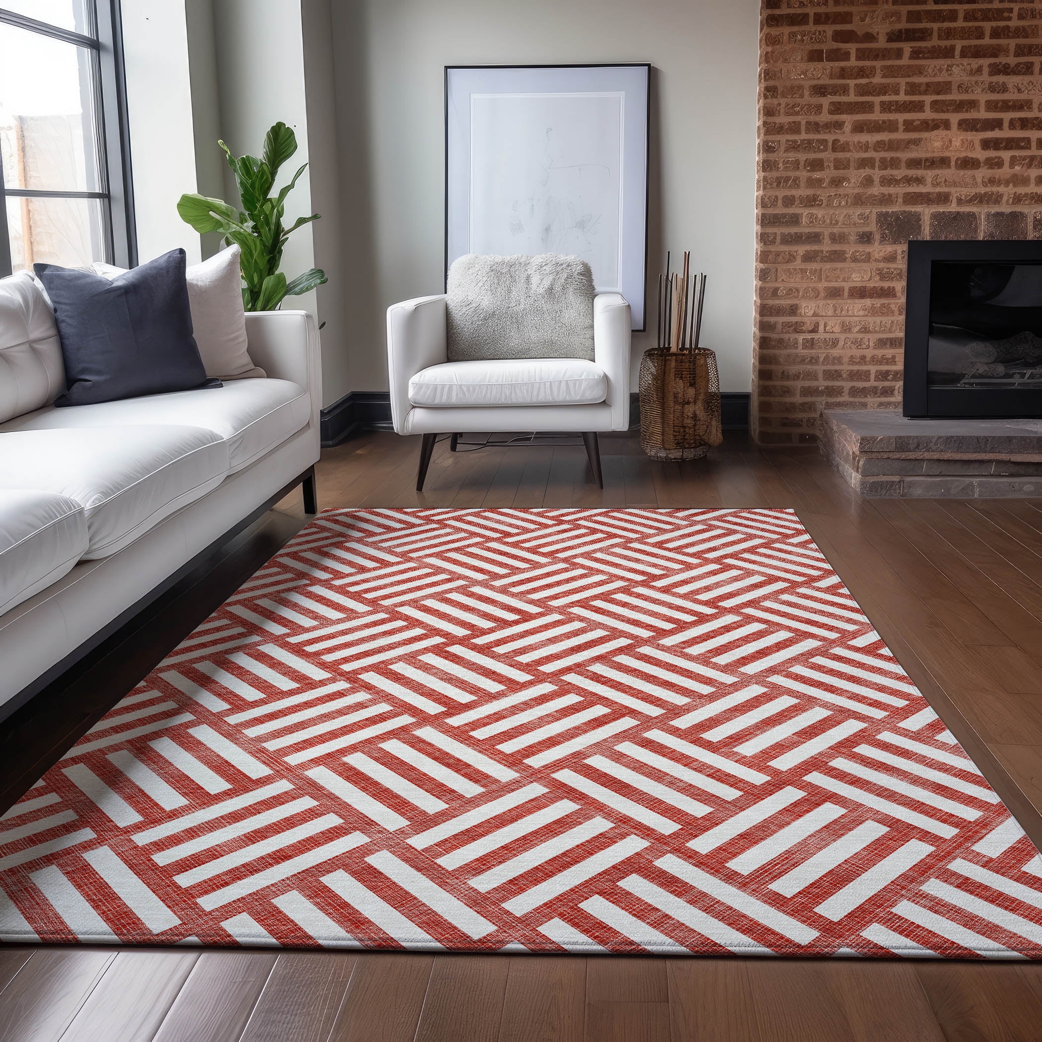 Addison Rugs Chantille Indoor/Outdoor Transitional Squares Red Washable ...