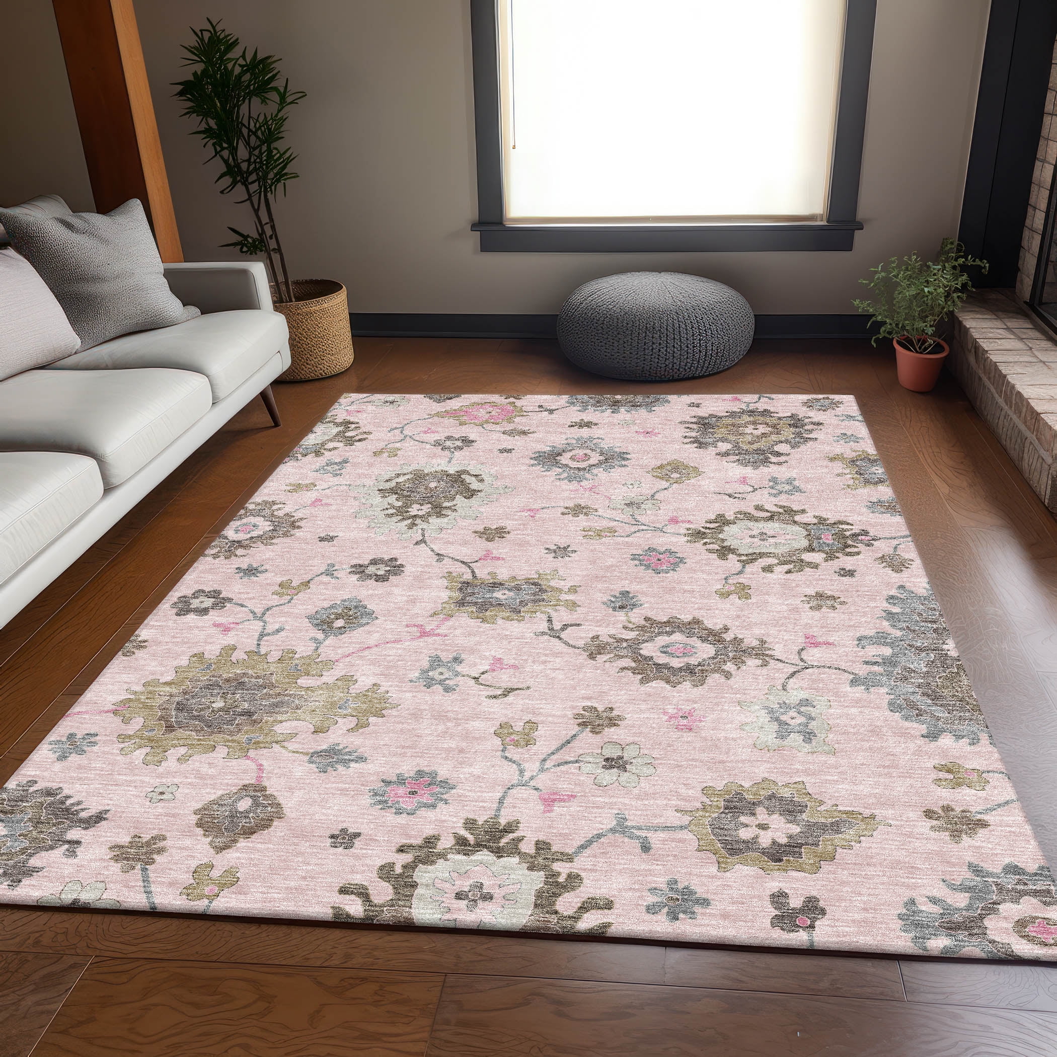 Addison Rugs Chantille Indoor/Outdoor Traditional Oushak Pink Washable ...