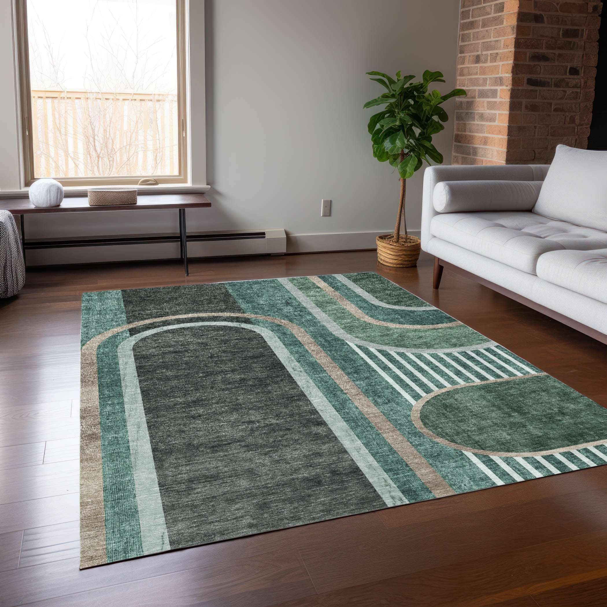 Addison Rugs Chantille Indoor/Outdoor Transitional Art Deco Emerald ...