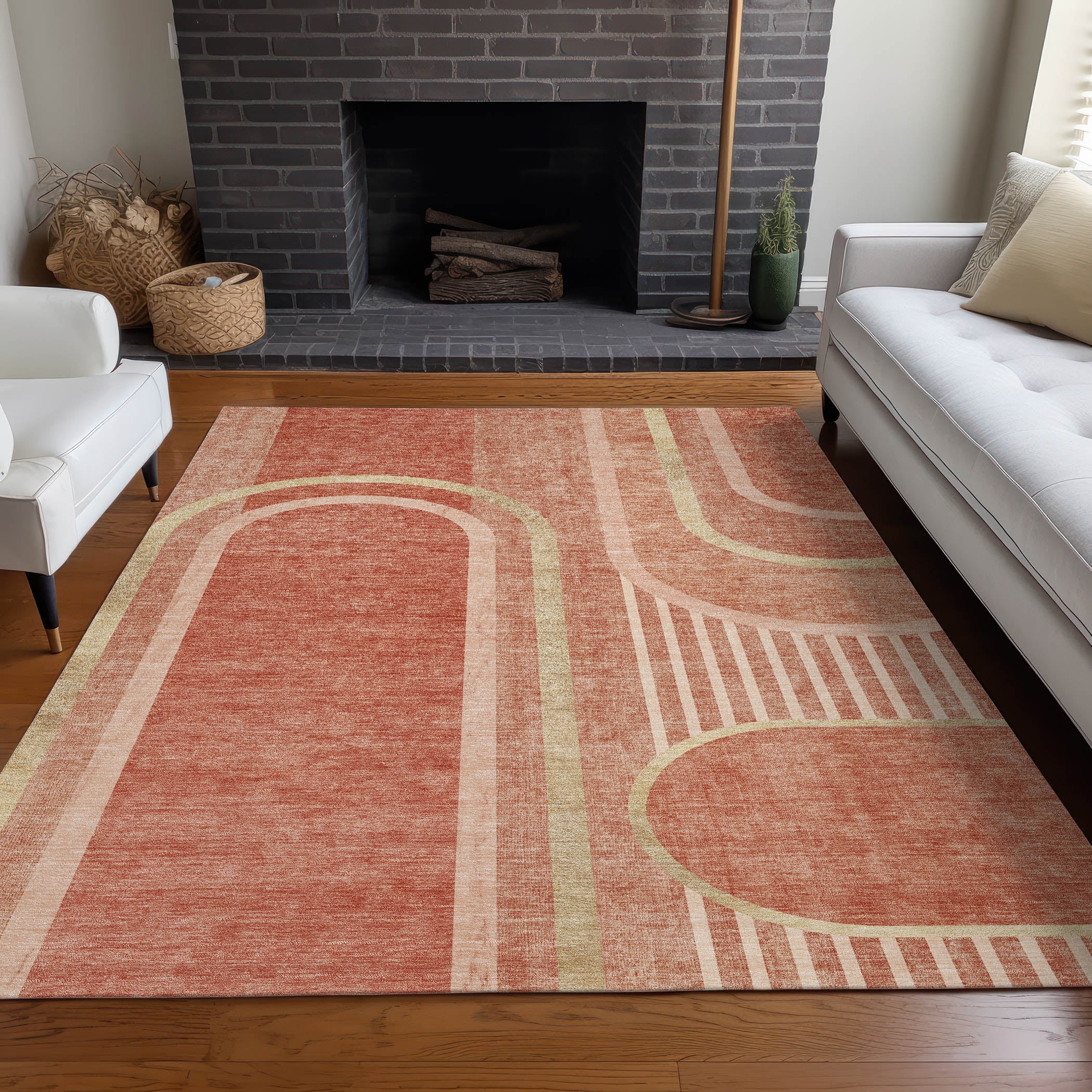 Addison Rugs Chantille Indoor/Outdoor Transitional Art Deco Salmon ...