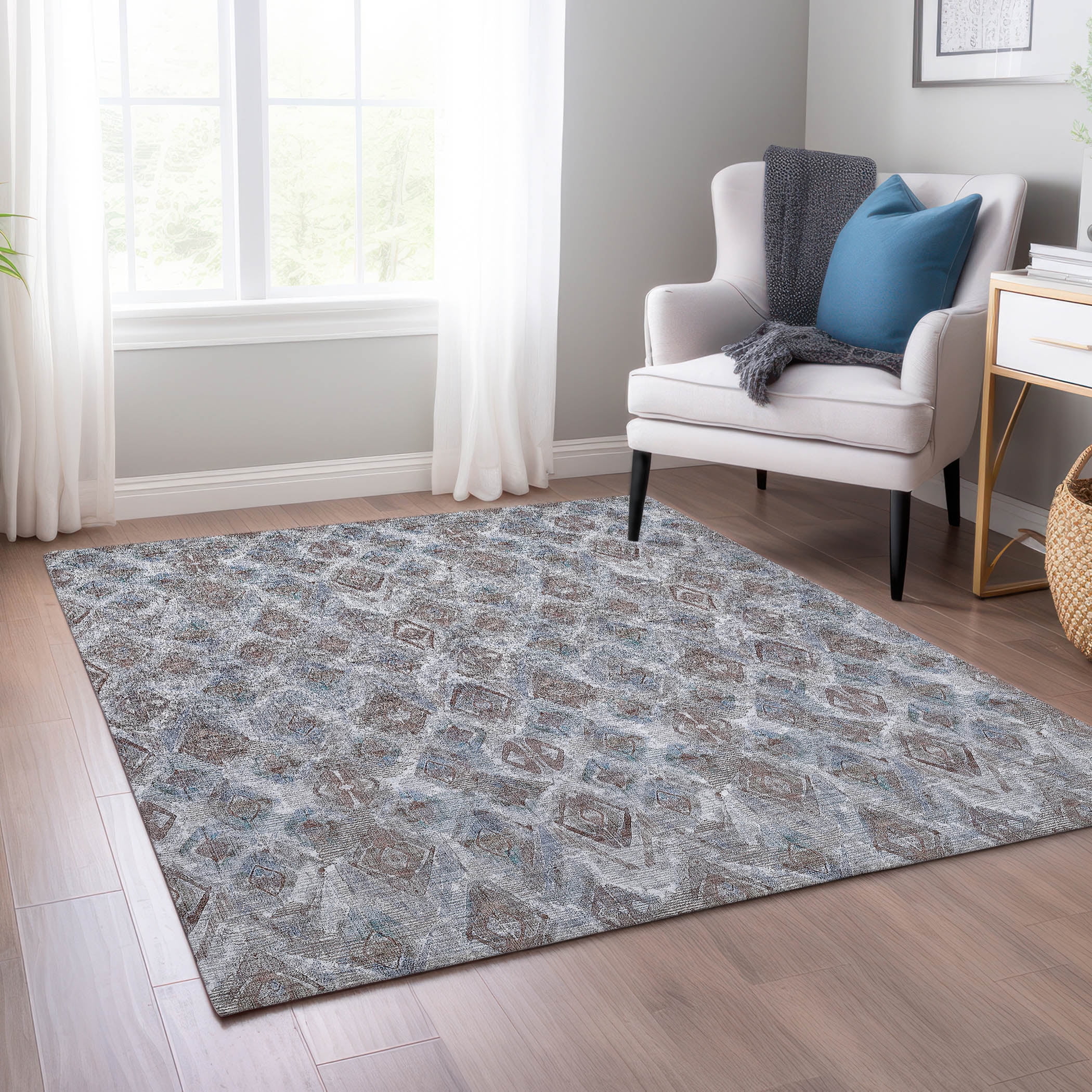 Addison Rugs Chantille Indoor/Outdoor Traditional Diamond Blue Washable ...