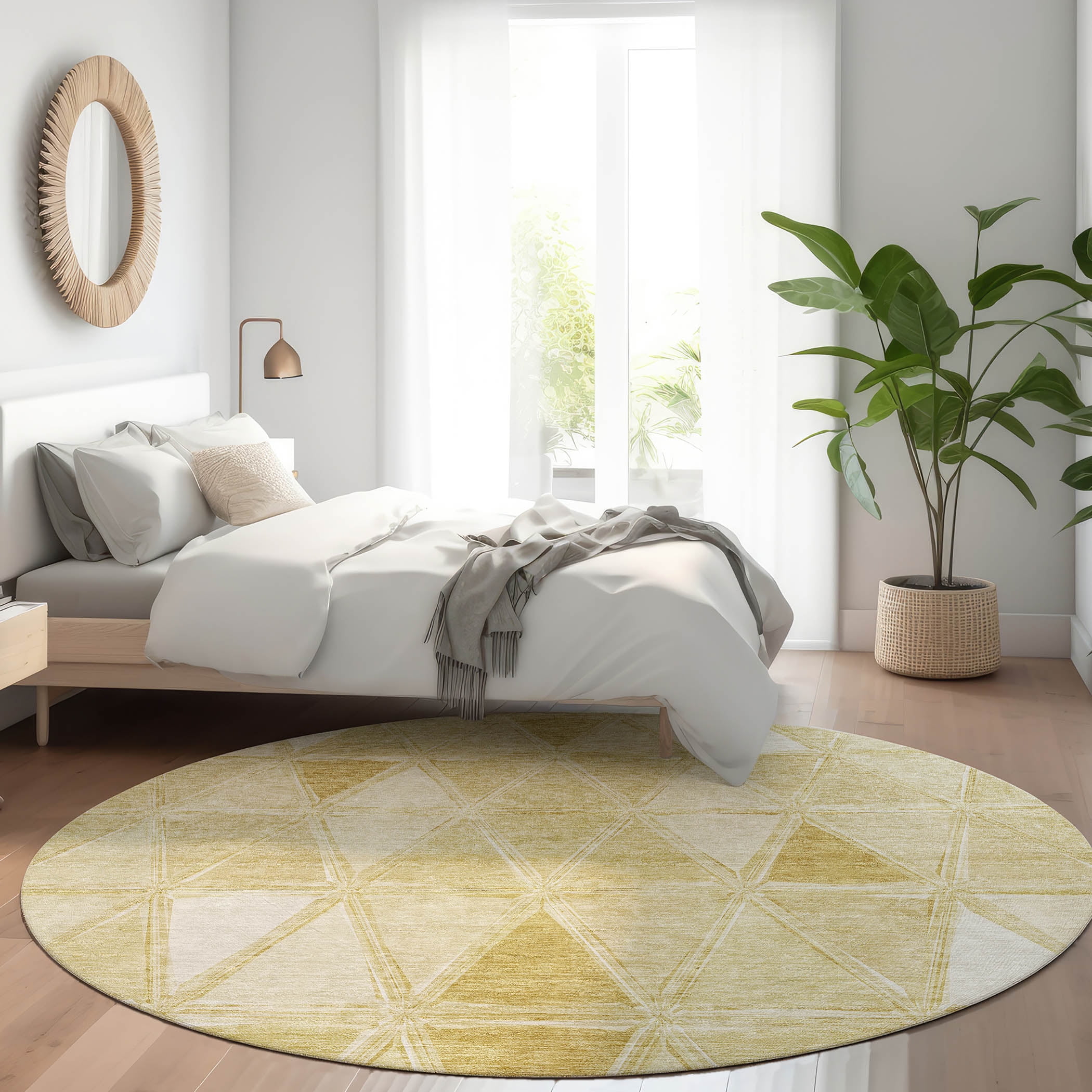Addison Rugs Chantille Indoor/Outdoor Transitional Geometric Gold Washable Round Rug, 8' x 8 ...