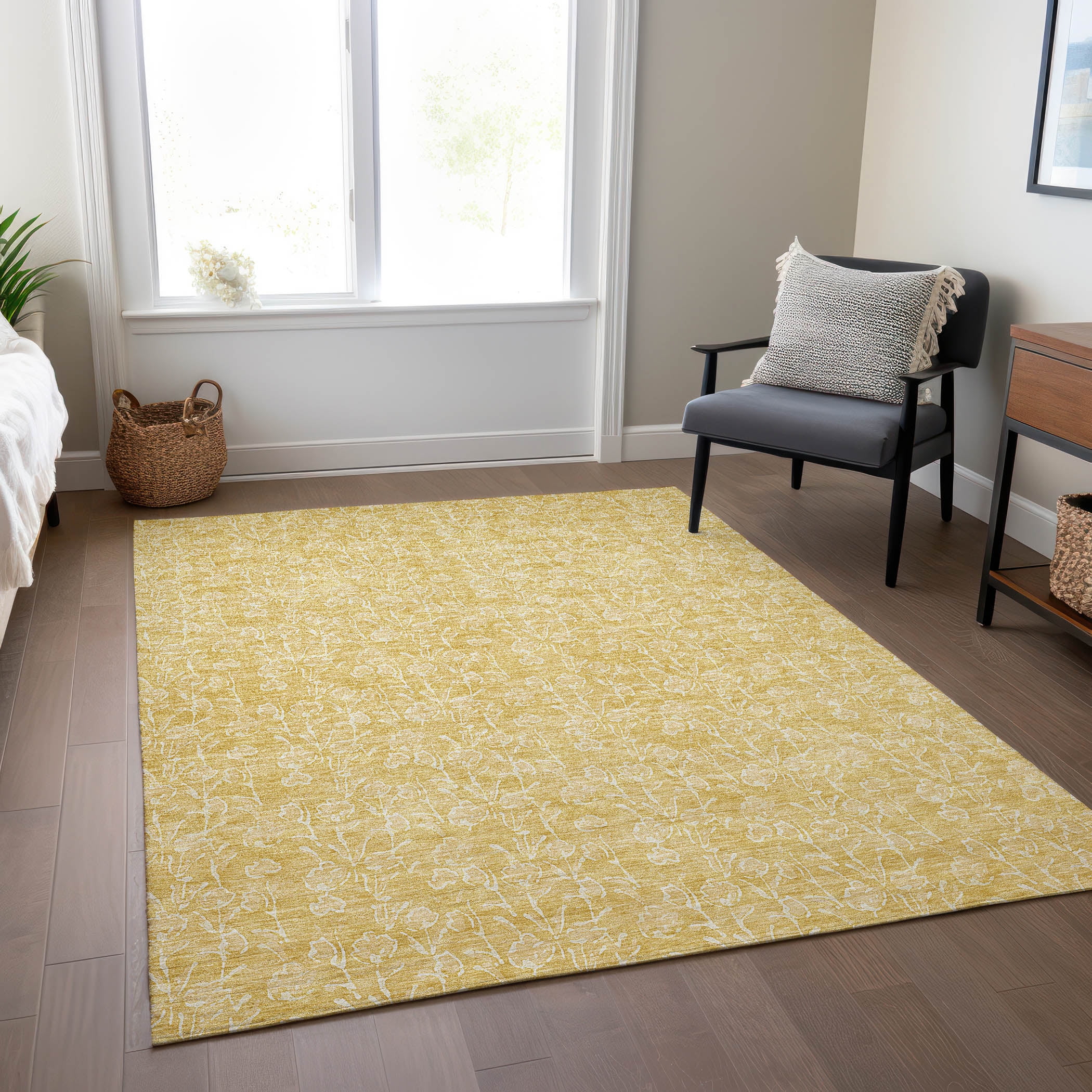 Addison Rugs Chantille Indoor/Outdoor Transitional Floral Gold Washable ...