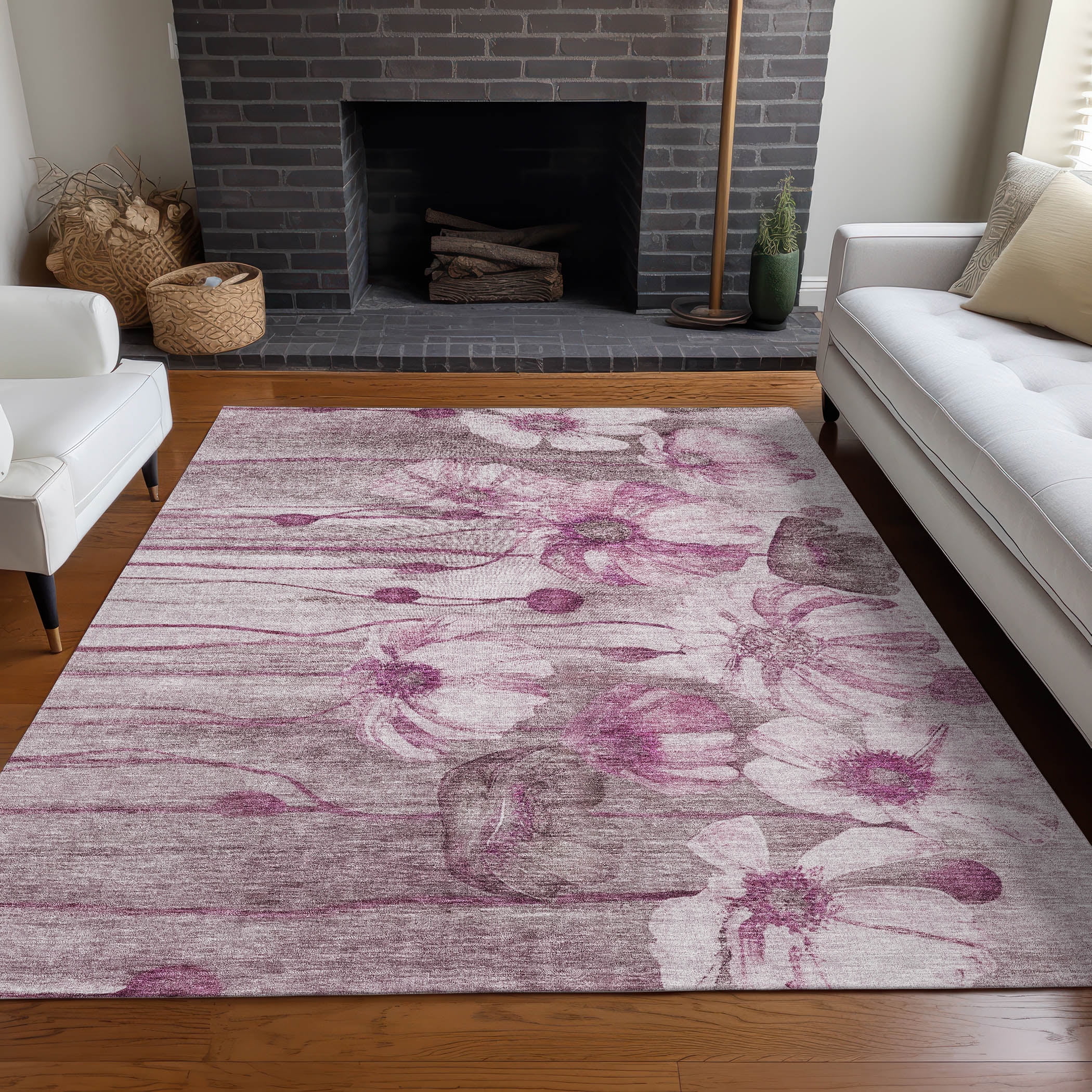 Addison Rugs Chantille Indoor/Outdoor Transitional Floral Plum Washable ...