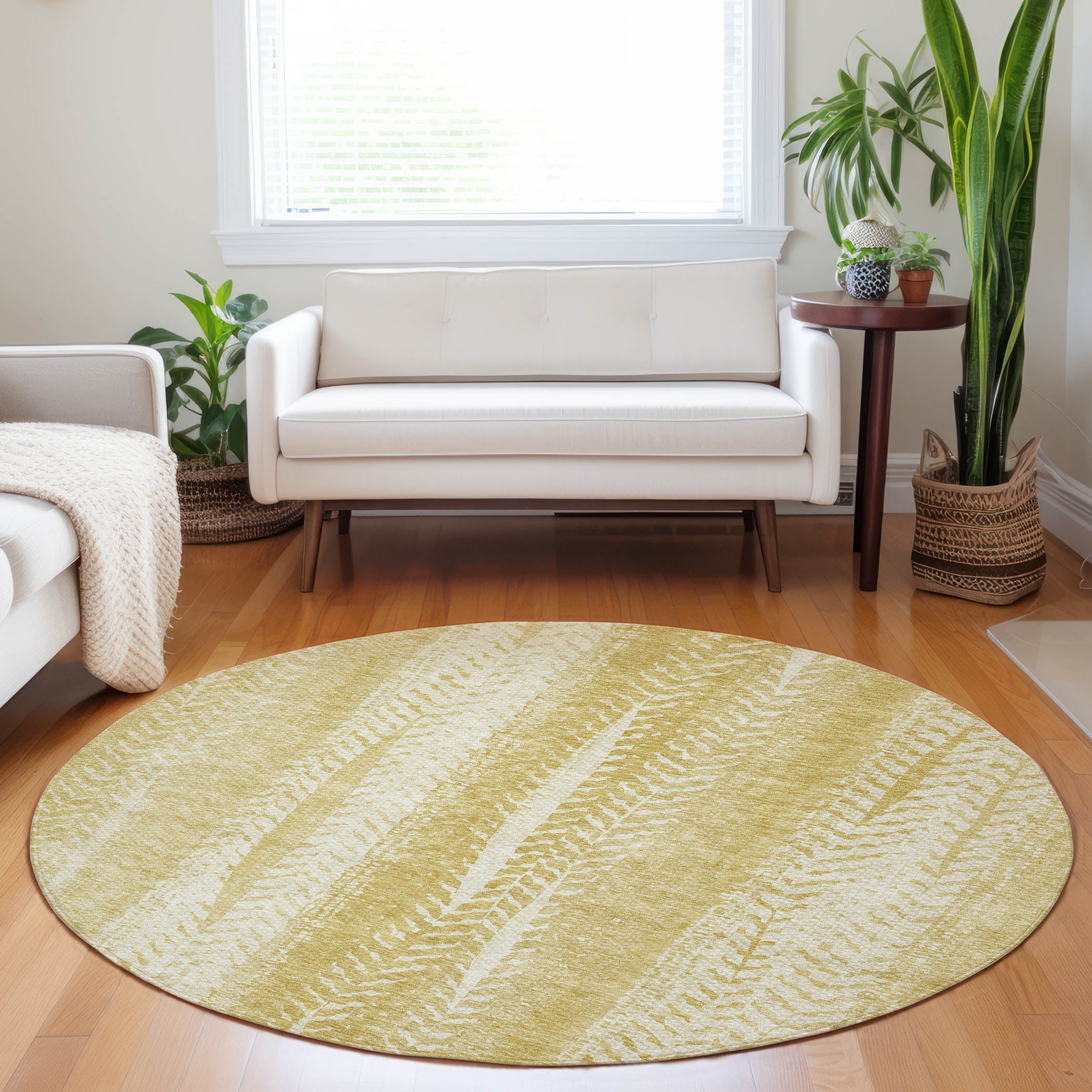 Addison Rugs Chantille Indoor/Outdoor Transitional Organic Gold Washable Round Rug, 8' x 8 ...
