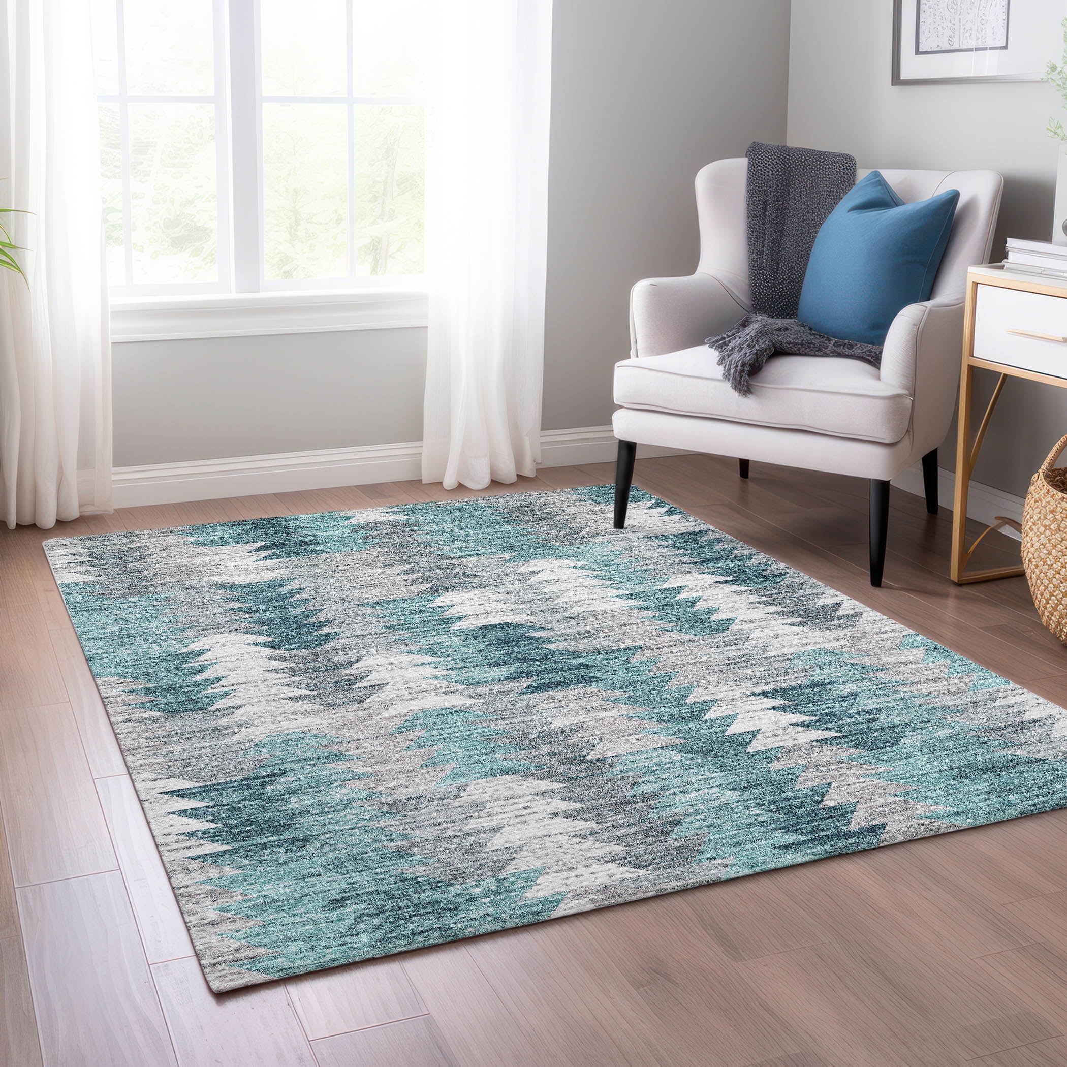 Addison Rugs Chantille Indoor/Outdoor Transitional Modern Teal Washable ...